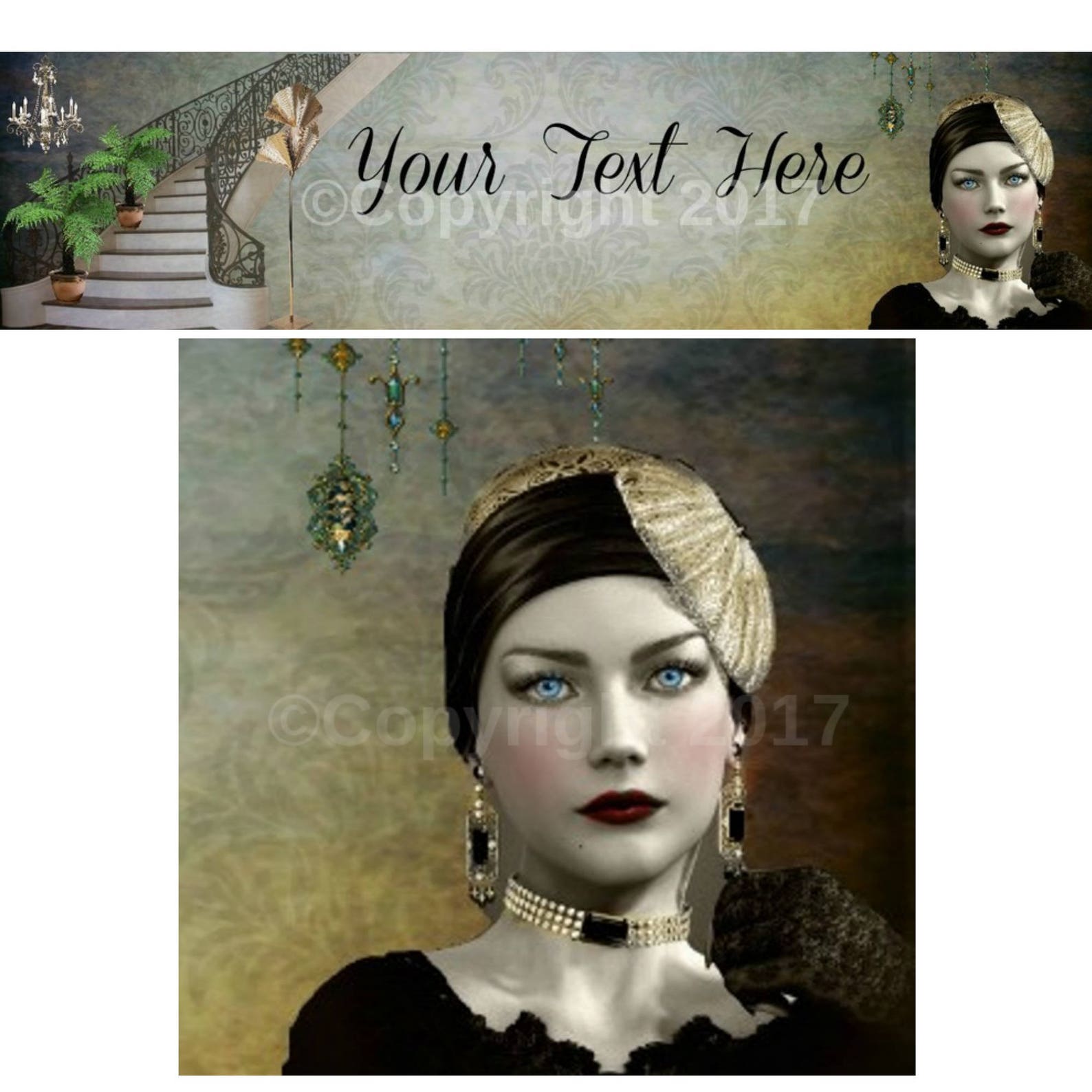 Vintage Shabby Etsy Banner Cover Flapper DIY Art Deco Vintage | Etsy