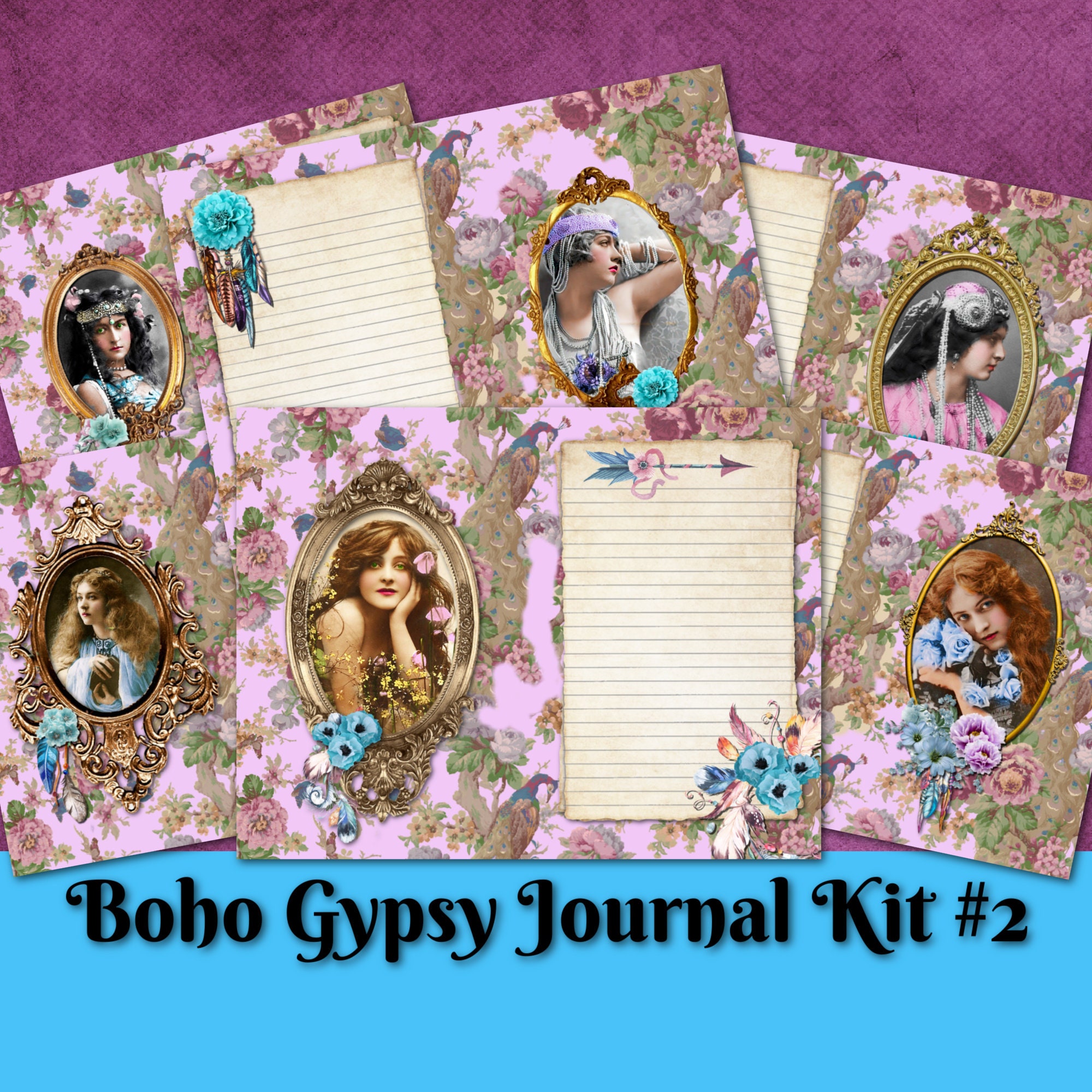 Journal Kit Bohemian Gypsy Pages Printable Paper Blank Lined - Etsy