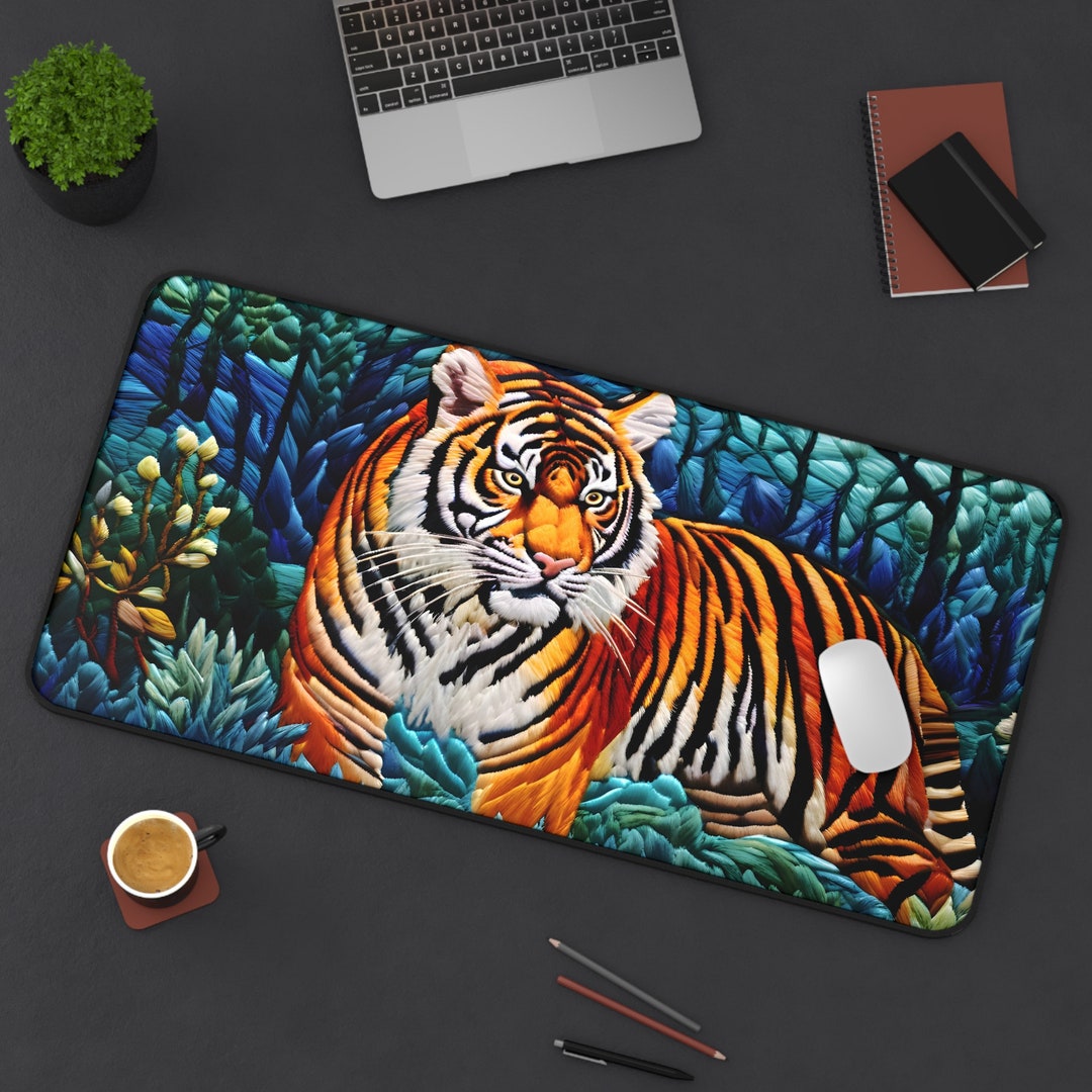 Tiger Desk Mat Mousepad Cute Aesthetic Forestcore Cat in Forest Office ...