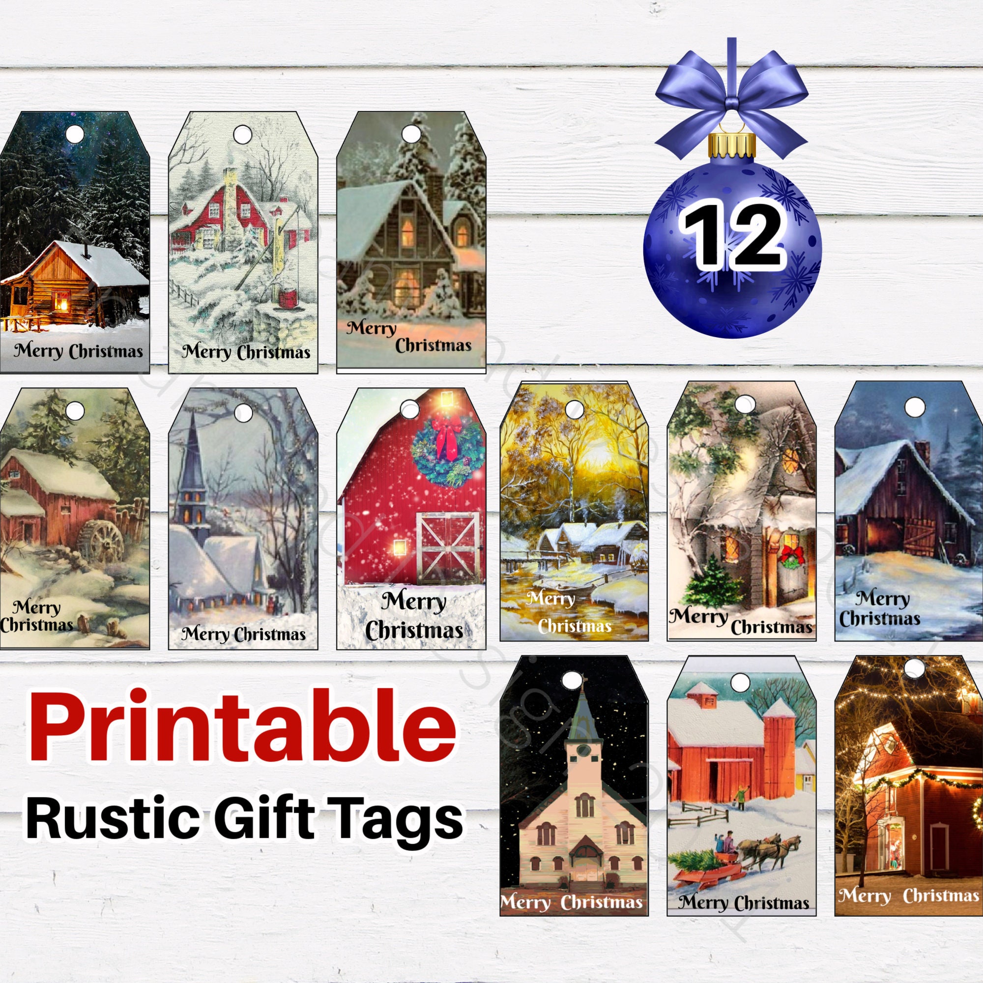Christmas Printable Gift Tag Rustic Cabins Farms Churches | Etsy