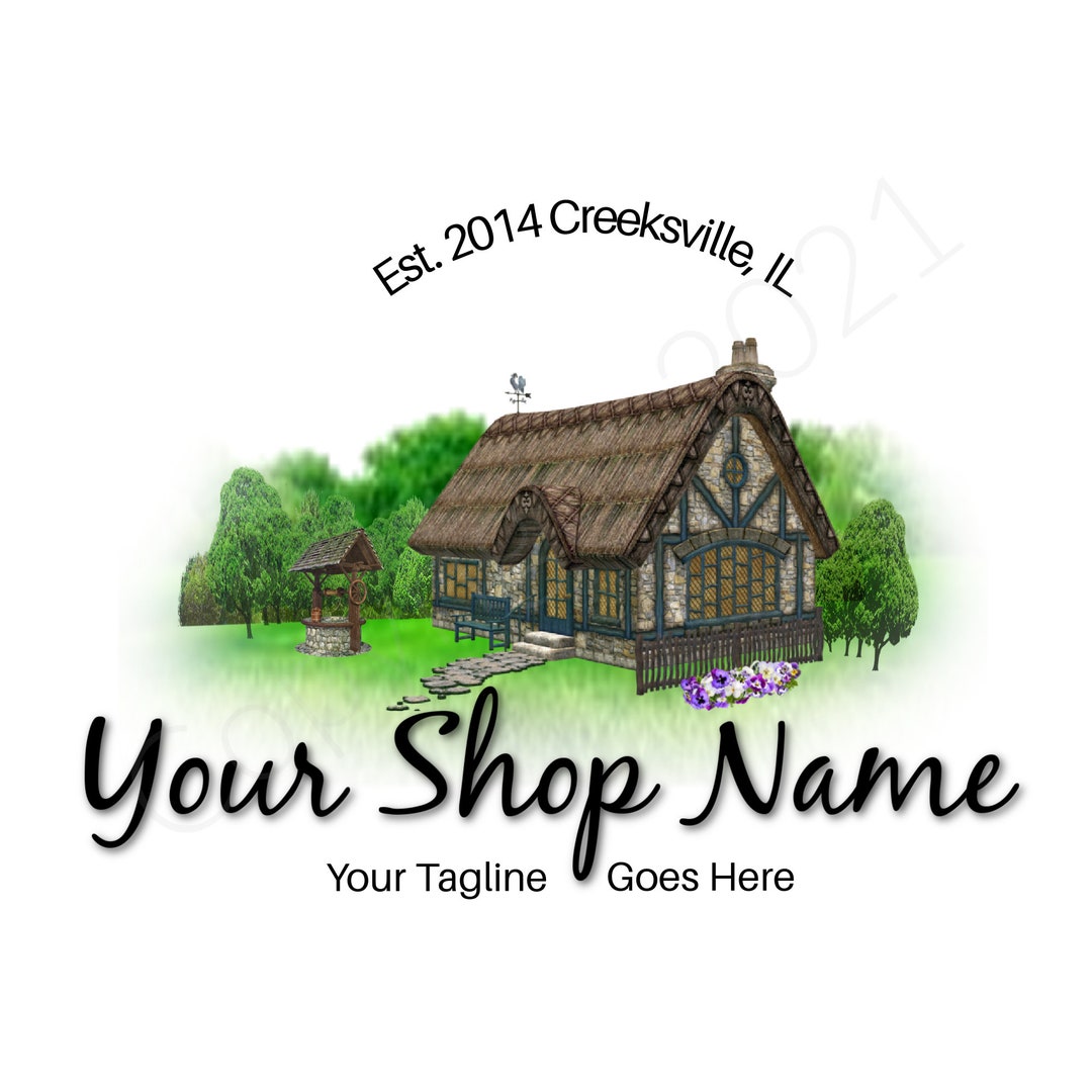 Rustic Logo Design Stone Cottage Wishing Well Premade Etsy - Etsy