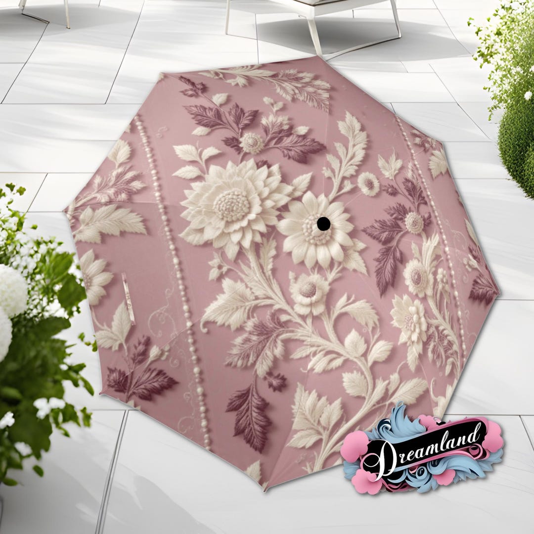 Dusty Pink Flower Umbrella Pink Gold Art Nouveau Printed Flowers Floral ...
