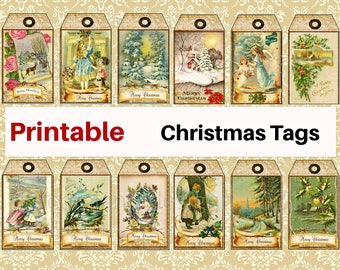 Vintage Gift Tags Christmas Printable Digital Download Angels | Etsy