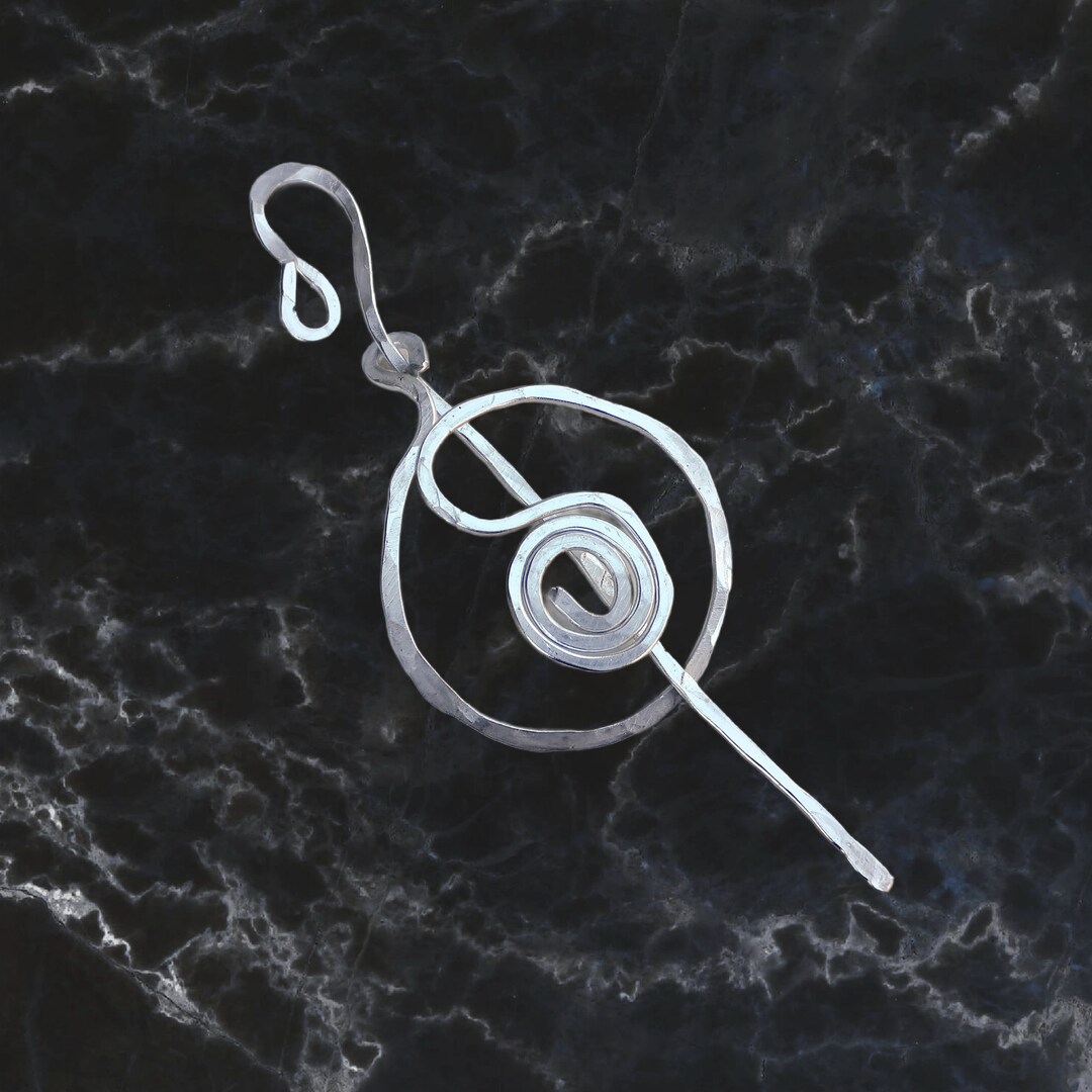 Minimalistic Shawl Pin Silver Celtic Brooch Hammered Minimalist Style ...