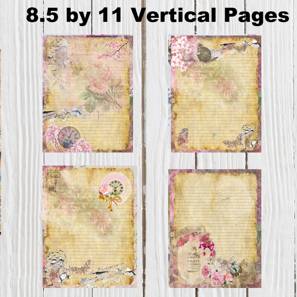 Romantic Journal Printable Pages Junk Time for Love Roses | Etsy