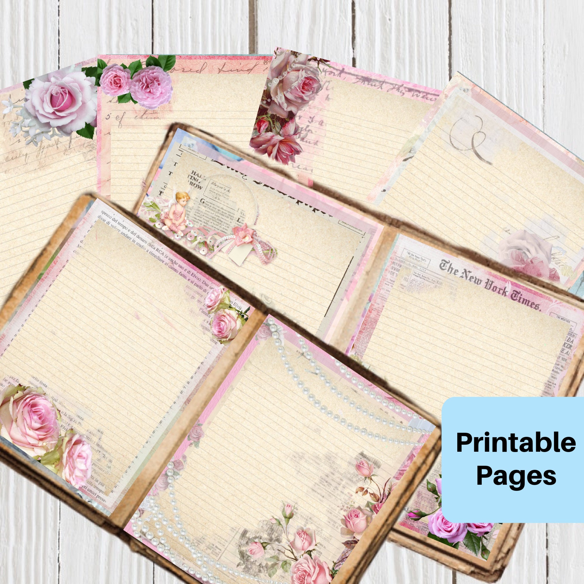 Blank Pages Printable Roses Journal Vintage Collage Junk - Etsy