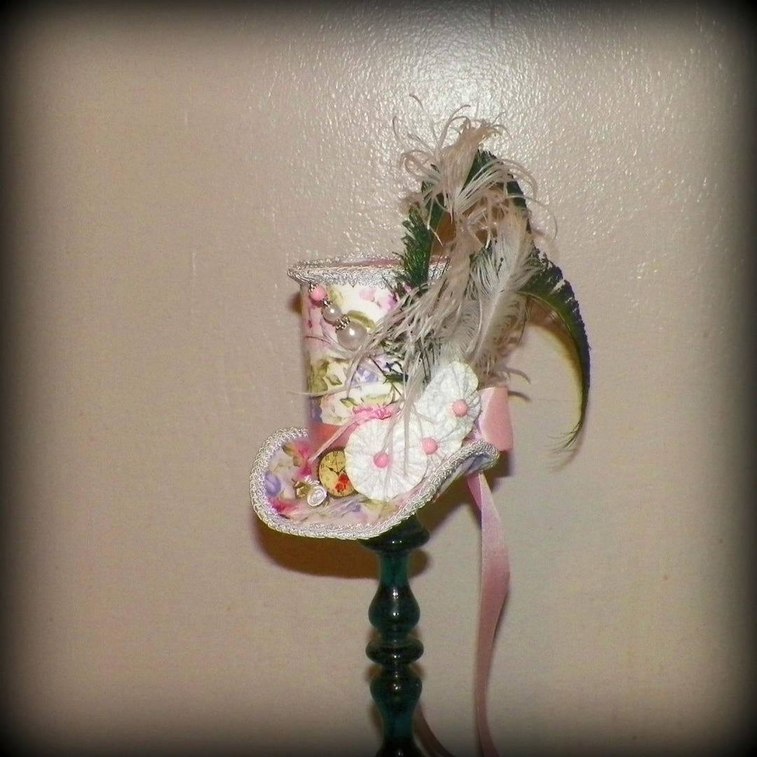 Pink Mini Top Hat Gothic Fascinator White Steampunk Gothic Cosplay ...