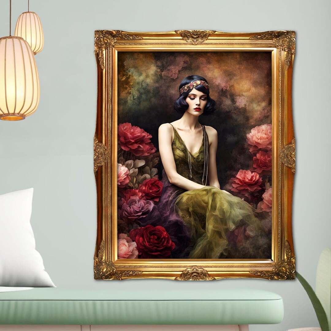 Flapper Painting Print Art Deco Wall Art Gatsby Girl Poster Retro 1920s ...