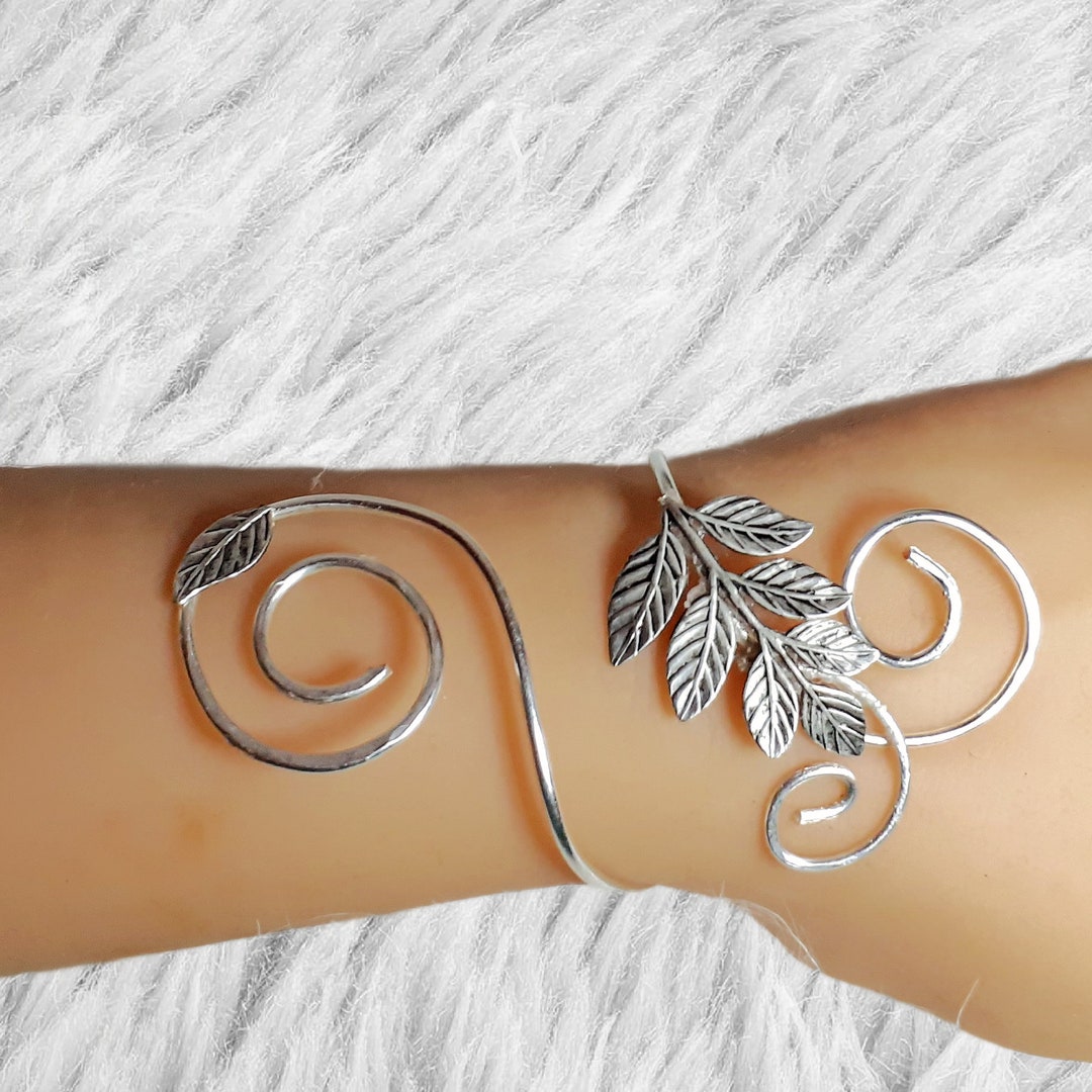 Elven Bracelet Adjustable Leaf Silver Cuff Bangle Statement Wedding ...