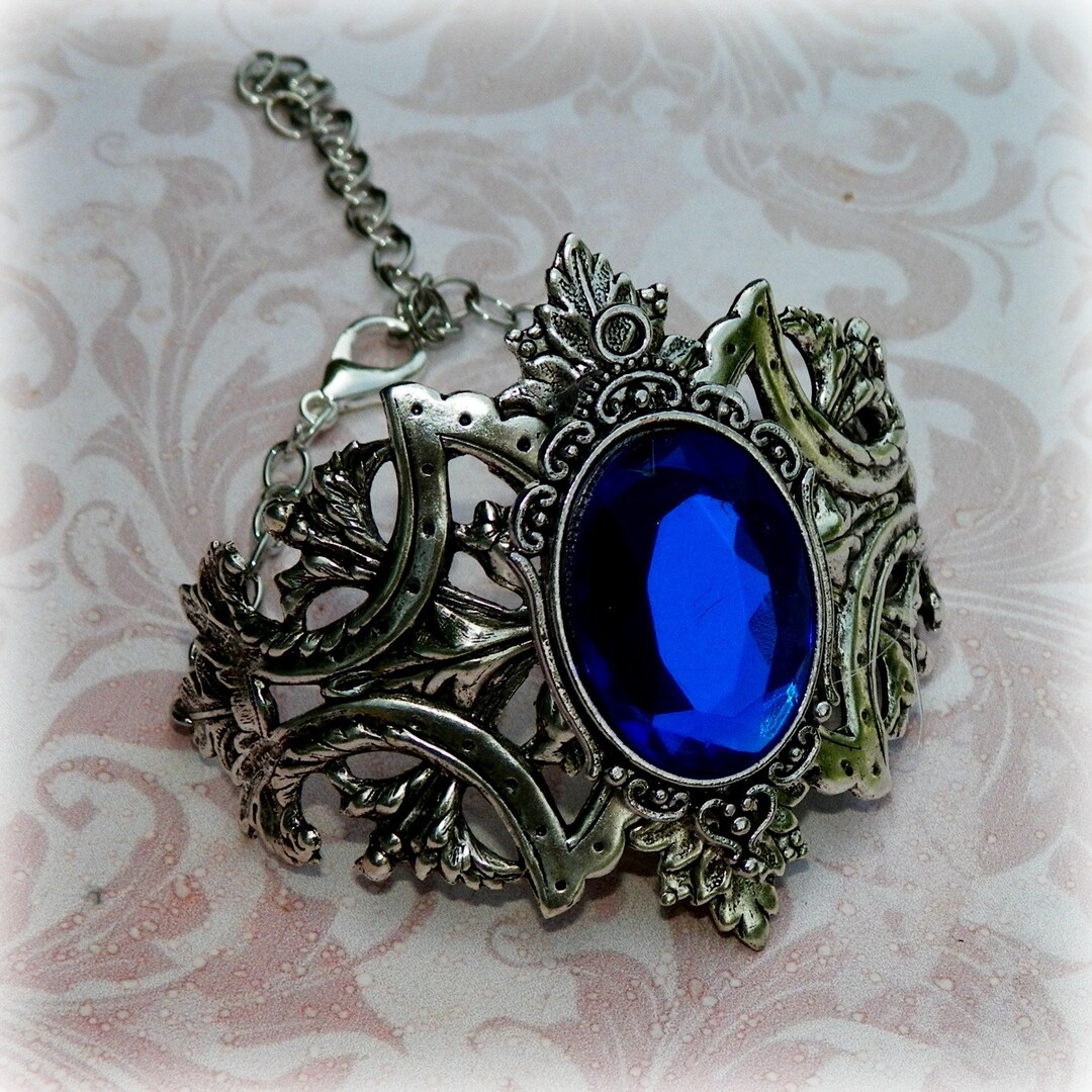 Victorian Silver Bracelet Sapphire Blue Gothic Cuff Wide Victorian ...
