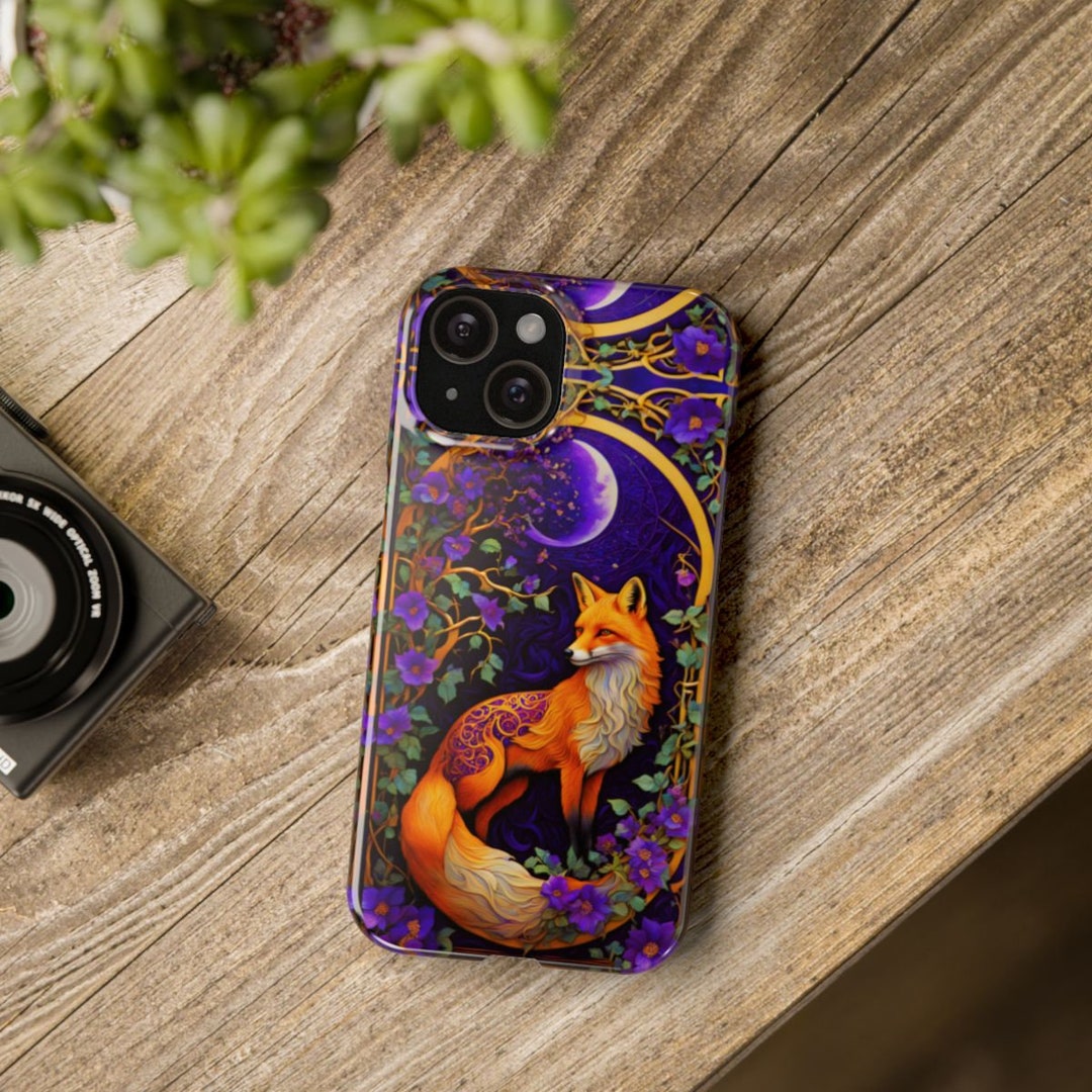 Fox Phone Case Stained Glass Art Nouveau Purple Moon Dark Cottagecore ...