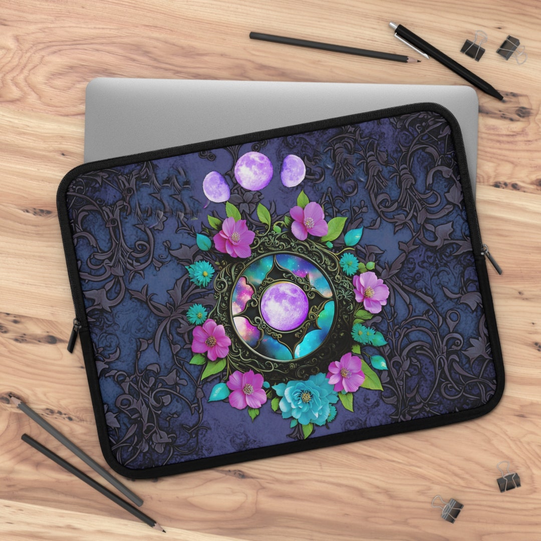 Moon Phase Witchy Laptop Case Purple Blue Moon Art Nouveau Cestrial ...