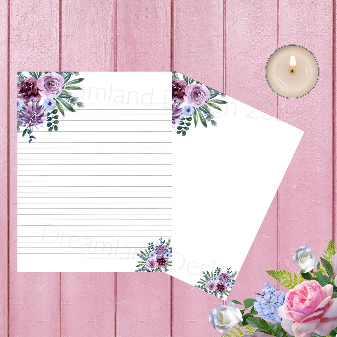 Stationary Printable Paper Minimalist Floral Botanical Leaves Flowers ...
