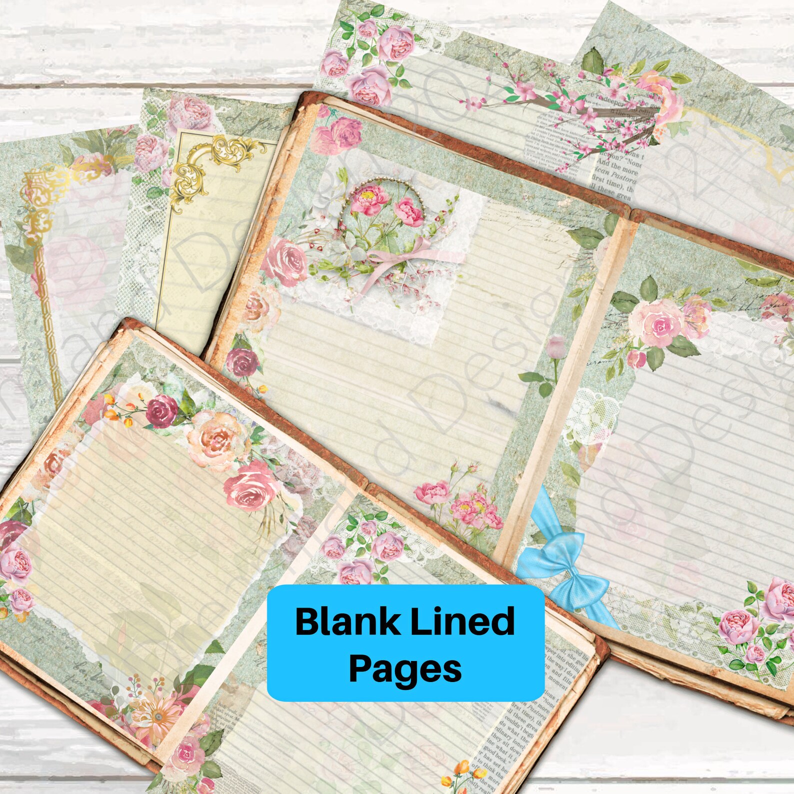 Printable Blank Lined Journal Pages Vintage Collage Junk - Etsy