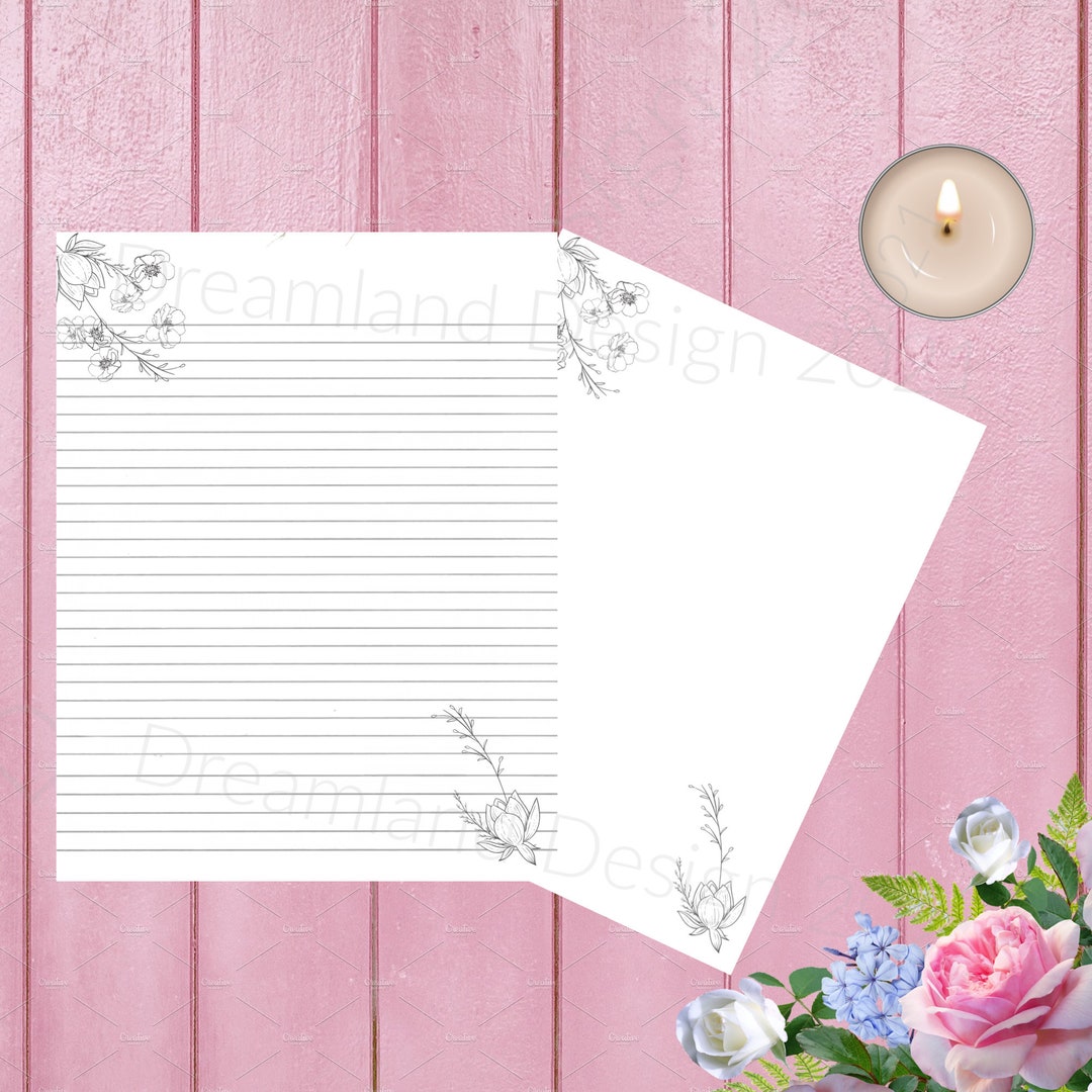 Printable Minimalist Stationary Paper Botanical Leaves Flowers Blank ...