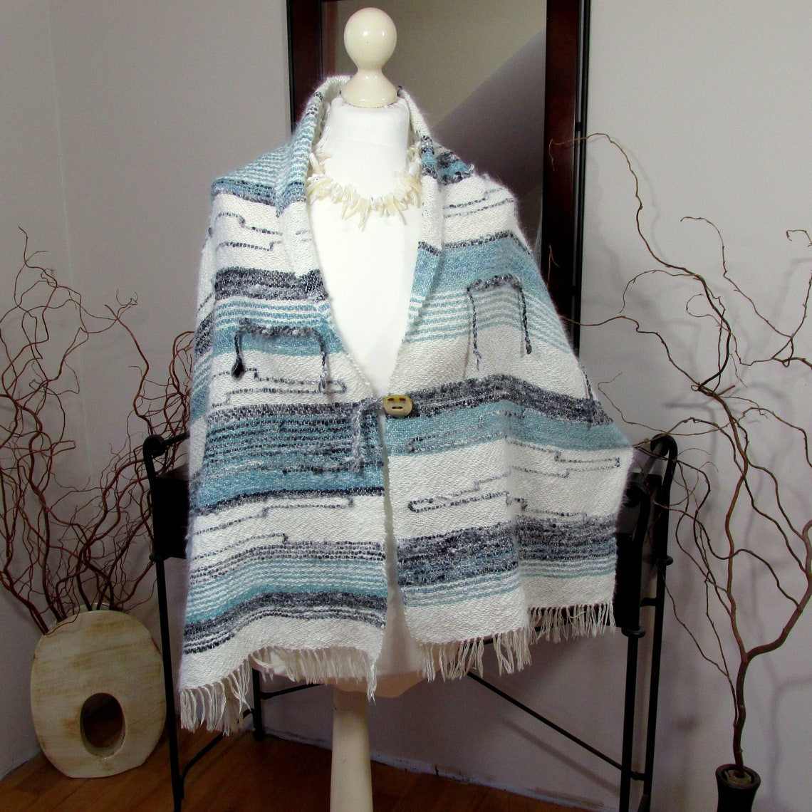 Handwoven Shawl Angora Rabbit Wool Women Cape Handspun Art Yarn Scarf ...