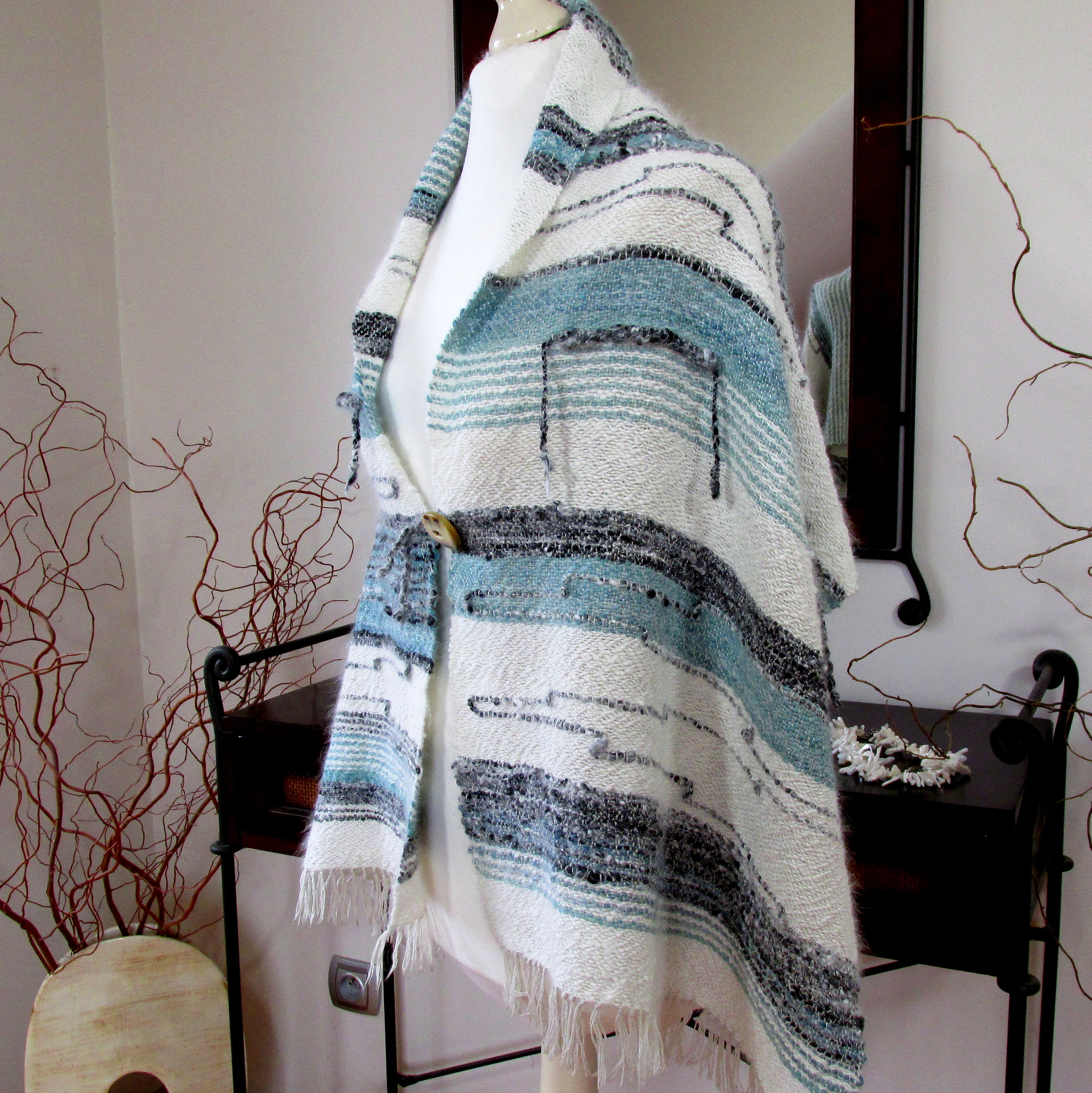 Handwoven Shawl Angora Rabbit Wool Women Cape Handspun Art Yarn Scarf ...