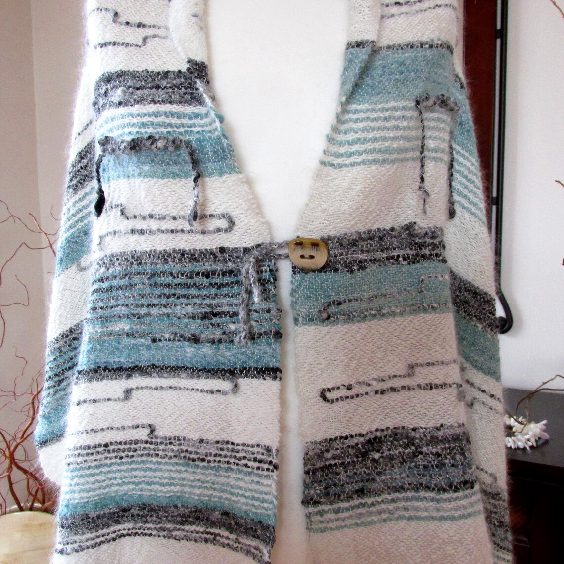 Handwoven Shawl Angora Rabbit Wool Women Cape Handspun Art Yarn Scarf ...
