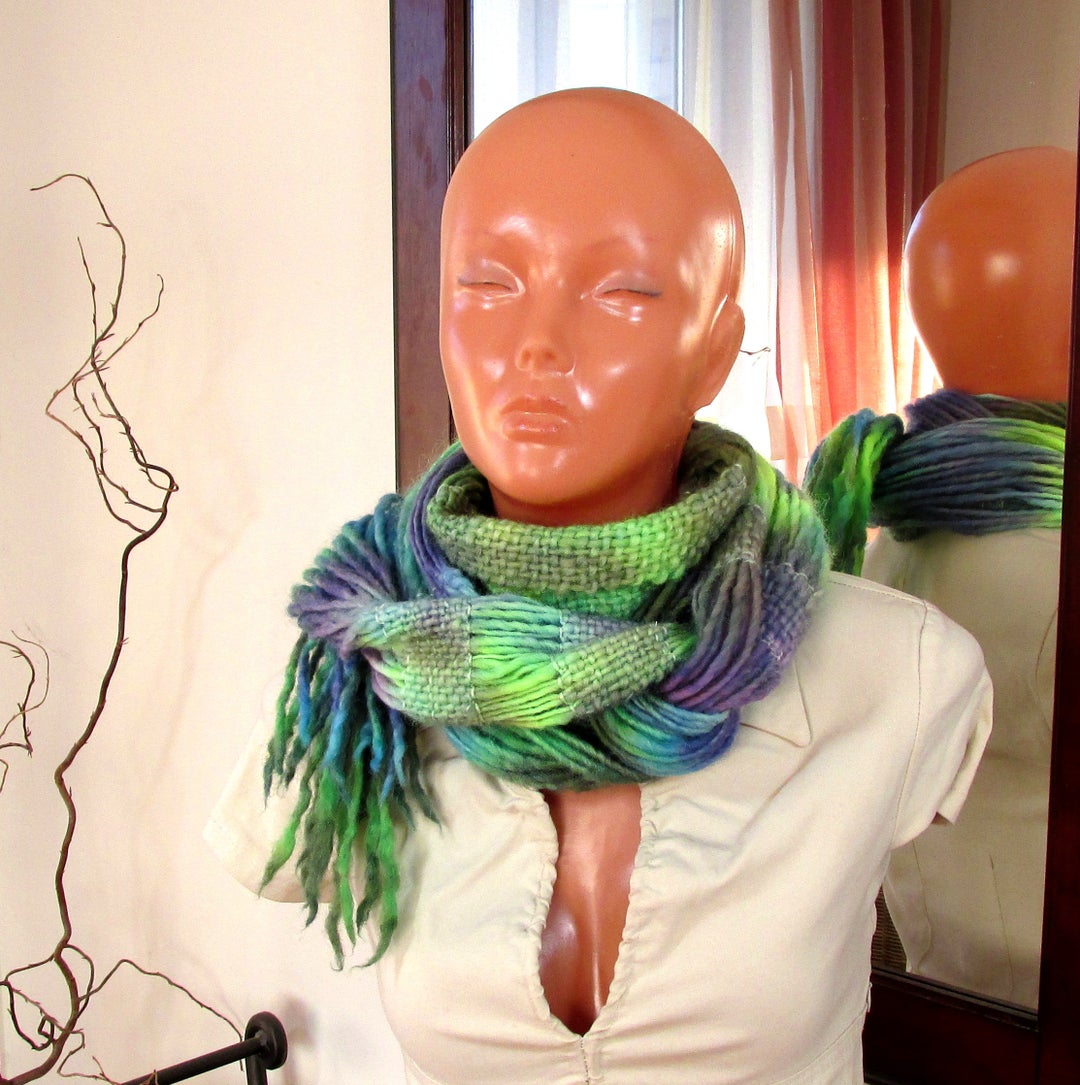 Colorful Scarf for Women Long Fringed Rope Wool Scarf Bright Handwoven ...