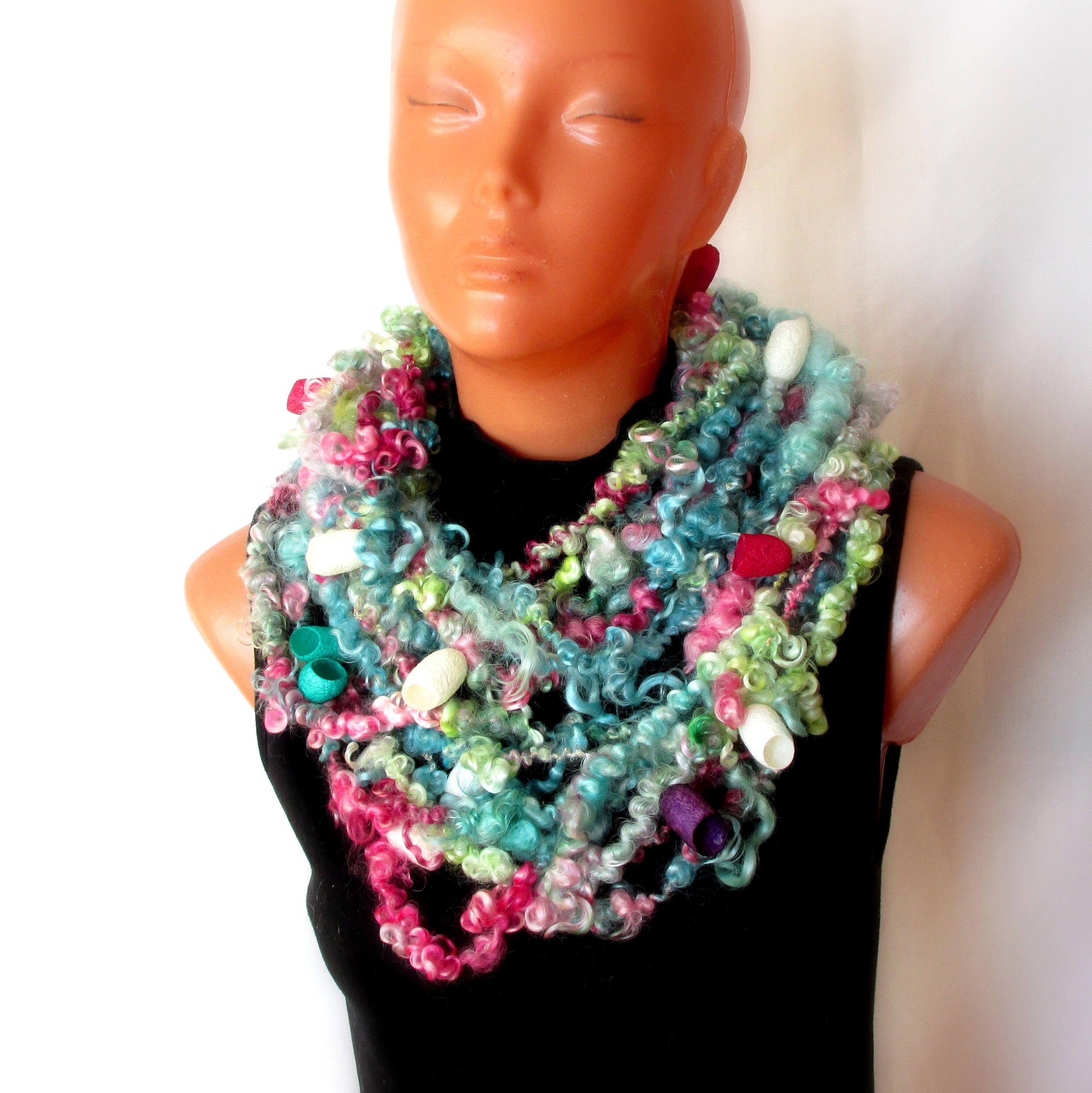 Colorful Infinity Statement Scarf Necklace Art Yarn Jewelry - Etsy