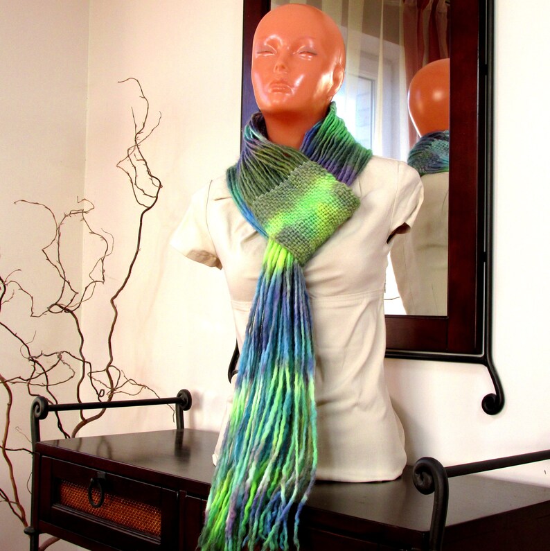 Colorful Scarf for Women Long Fringed Rope Wool Scarf Bright Handwoven ...