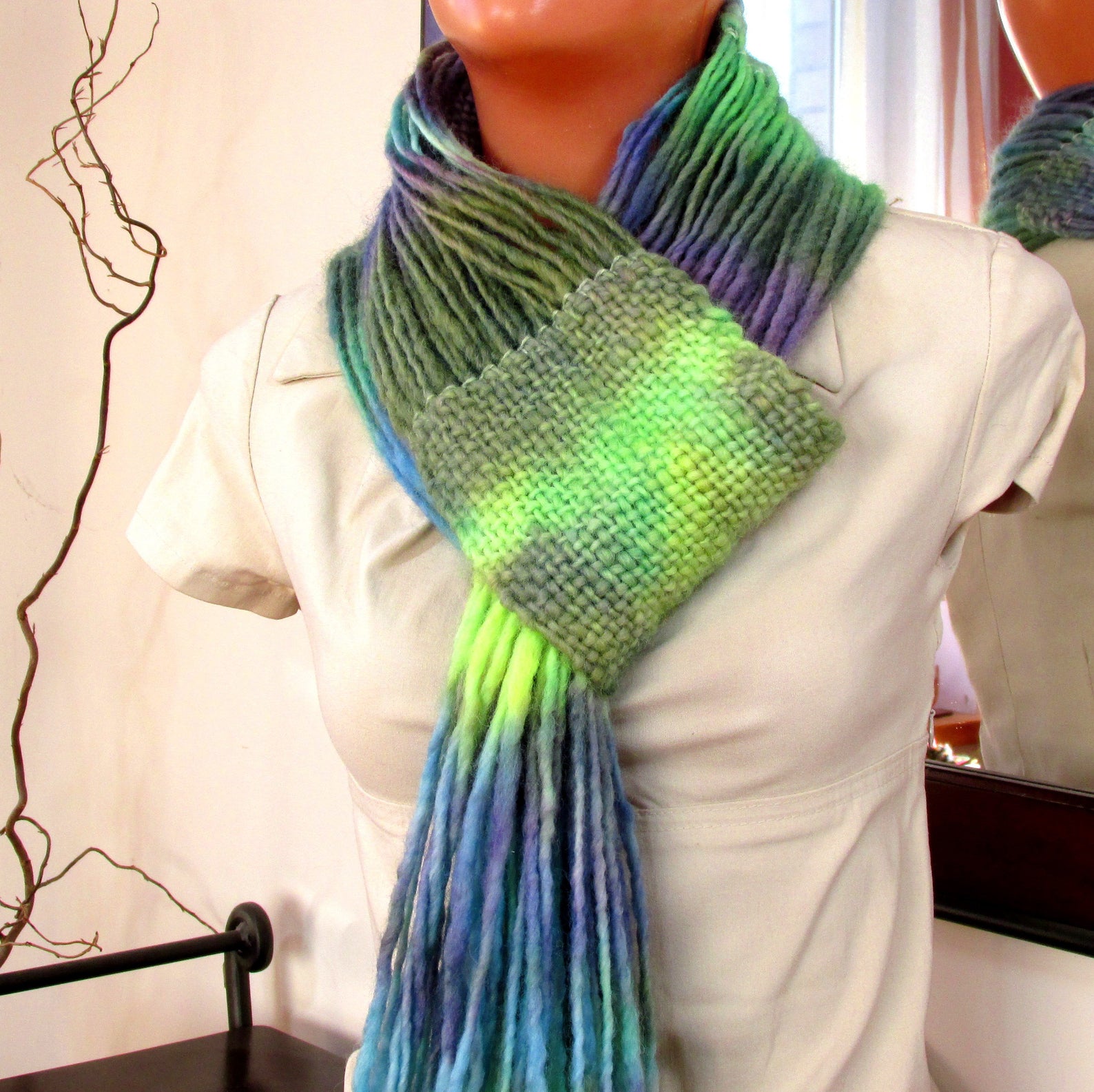 Colorful Scarf for Women Long Fringed Rope Wool Scarf Bright Handwoven ...