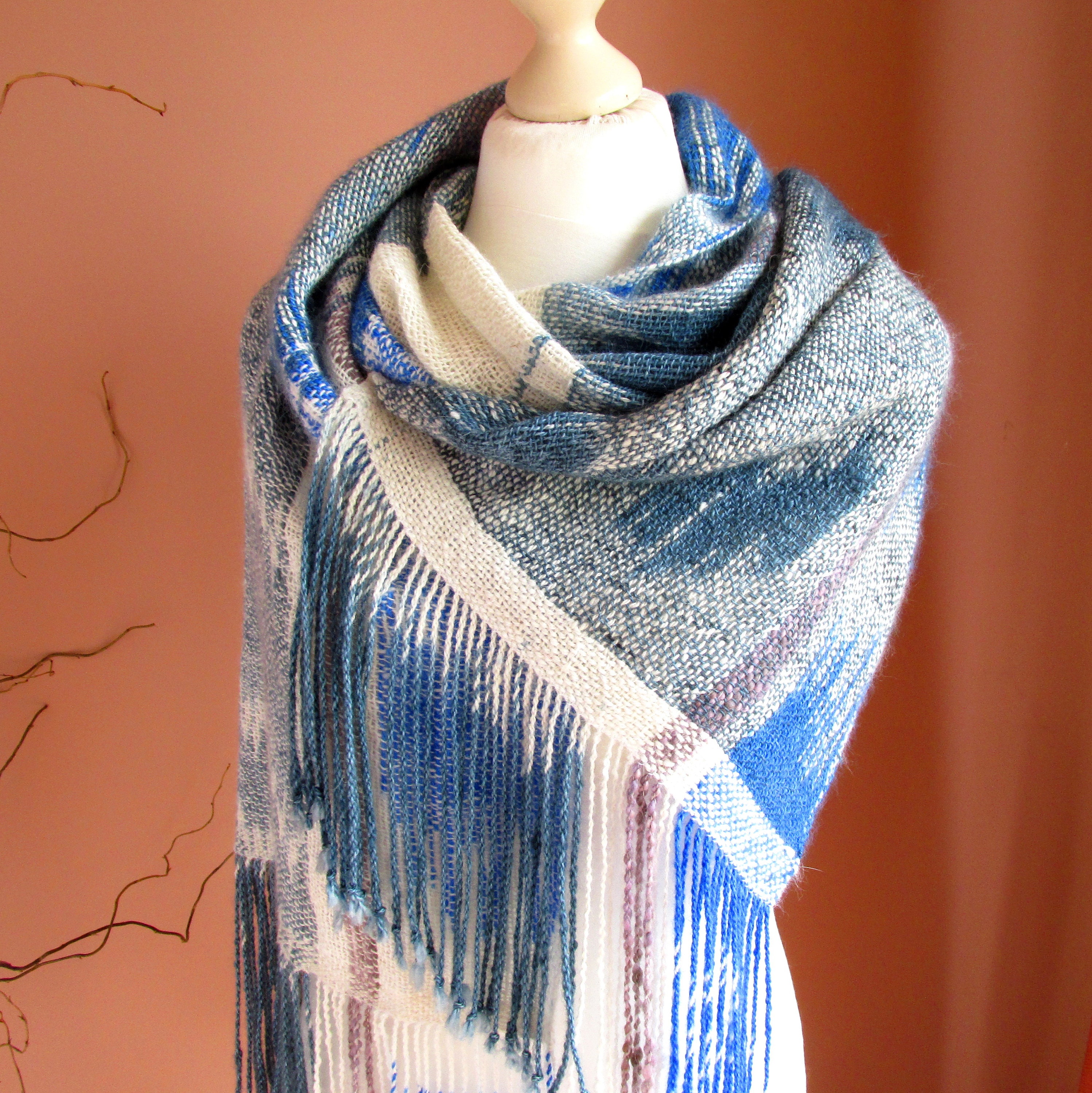 Alpaca and Angora Handwoven Scarf for Women Handmade Woven Ikat Wrap ...