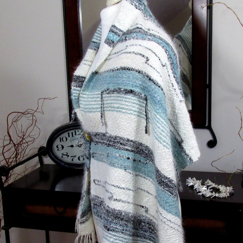 Handwoven Shawl Angora Rabbit Wool Women Cape Handspun Art Yarn Scarf ...