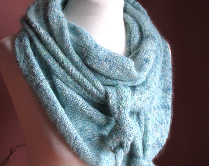 Handmade Angora Scarf Handspun Handknit Baktus Teal Blue Triangular ...
