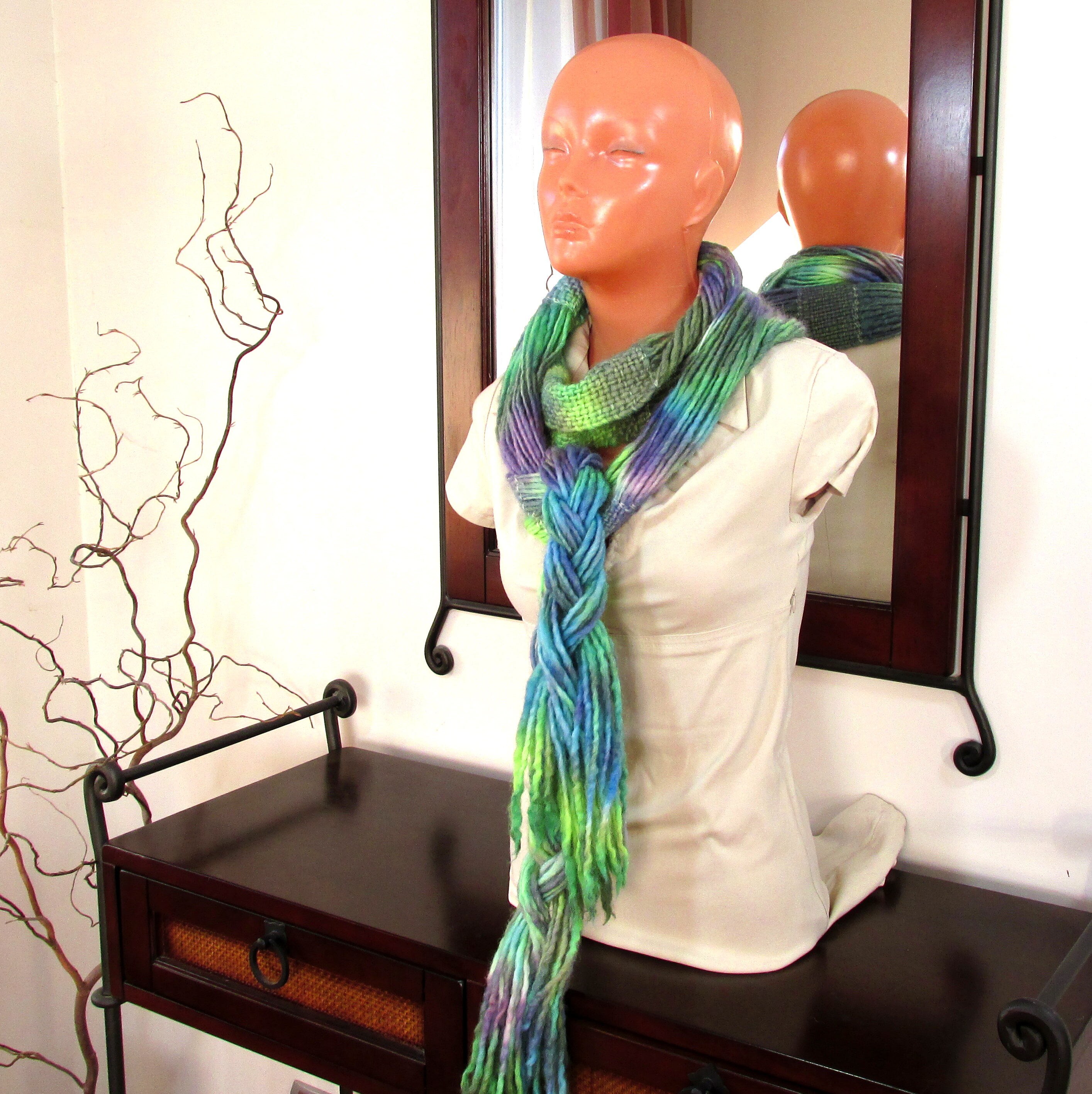 Colorful Scarf for Women Long Fringed Rope Wool Scarf Bright Handwoven ...