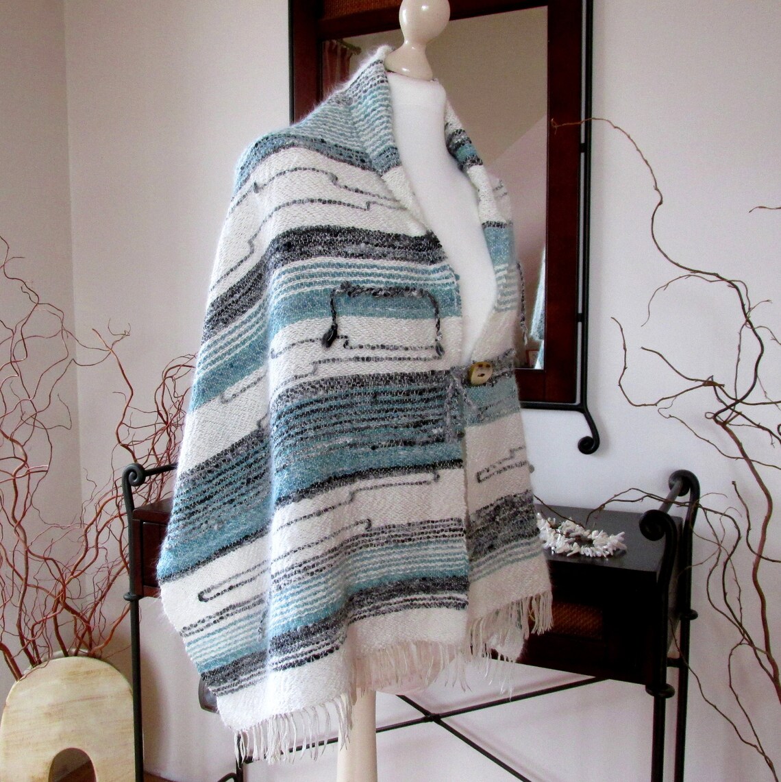 Handwoven Shawl Angora Rabbit Wool Women Cape Handspun Art Yarn Scarf ...
