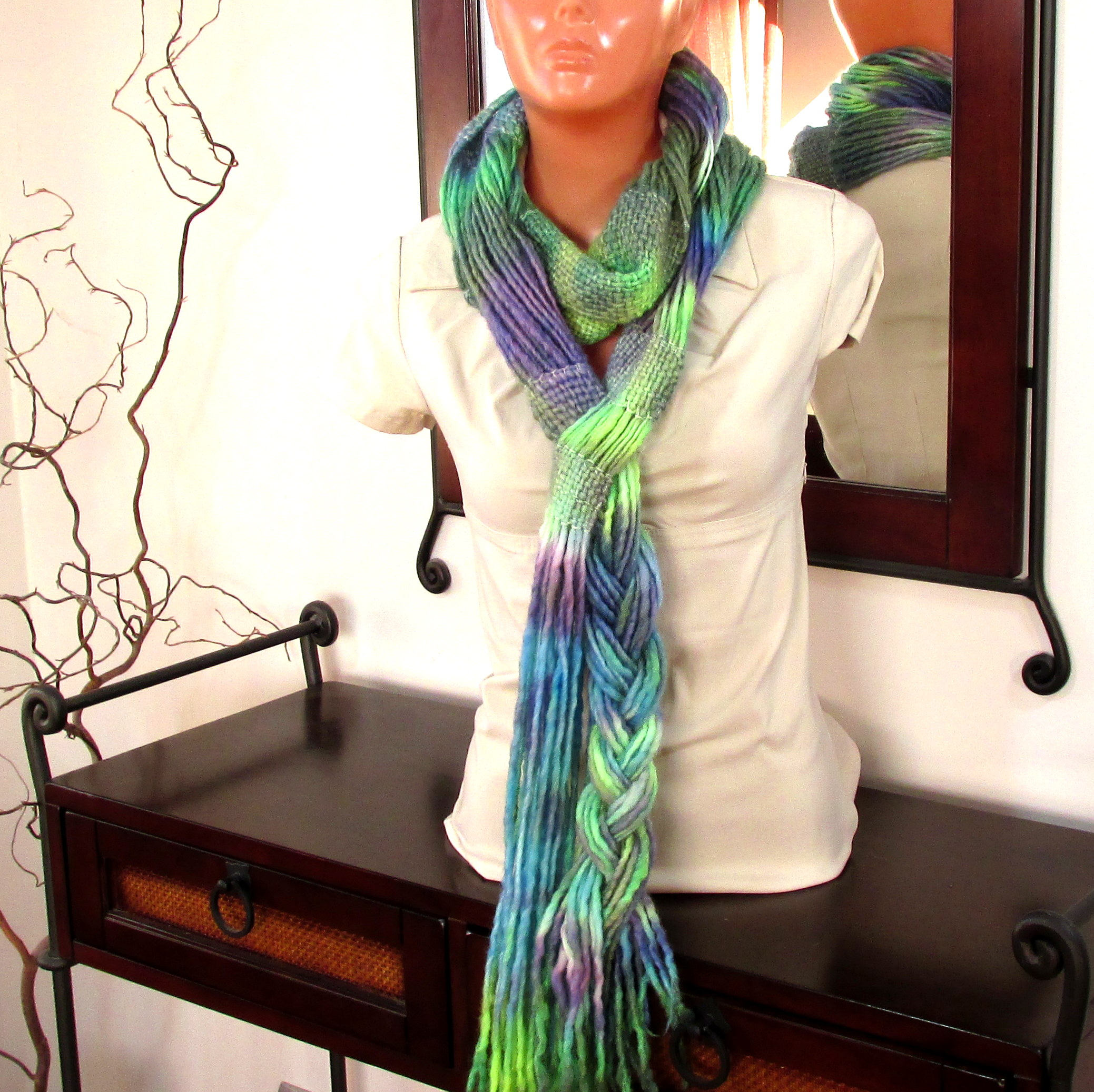 Colorful Scarf for Women Long Fringed Rope Wool Scarf Bright Handwoven ...