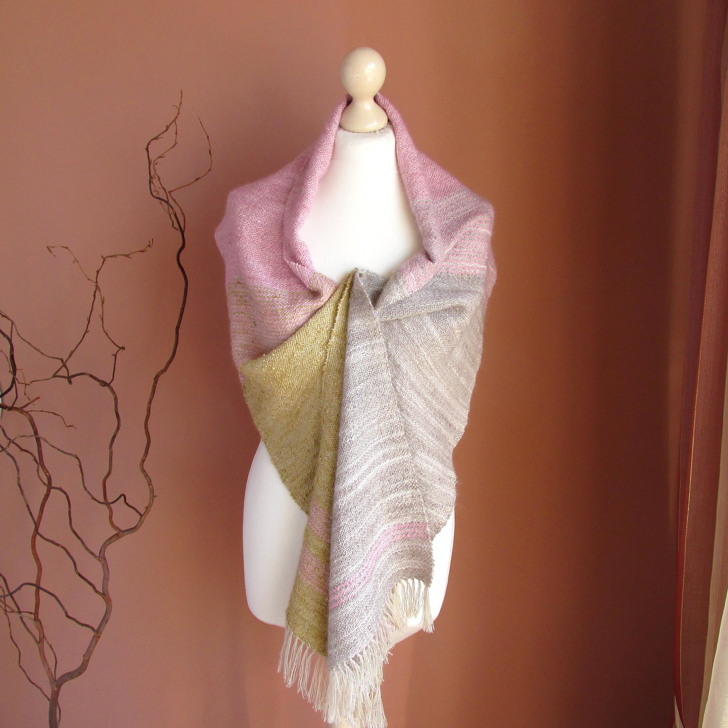 Handwoven Angora and Silk Scarf Womens Elegant Striped Handmade Woven ...