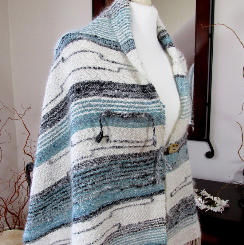 Handwoven Shawl Angora Rabbit Wool Women Cape Handspun Art Yarn Scarf ...