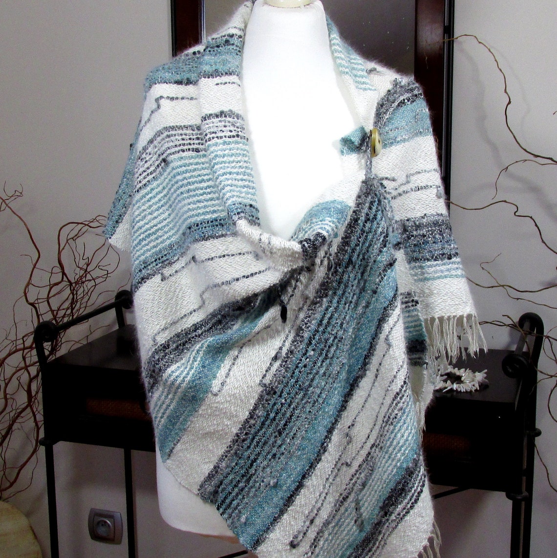Handwoven Shawl Angora Rabbit Wool Women Cape Handspun Art Yarn Scarf ...