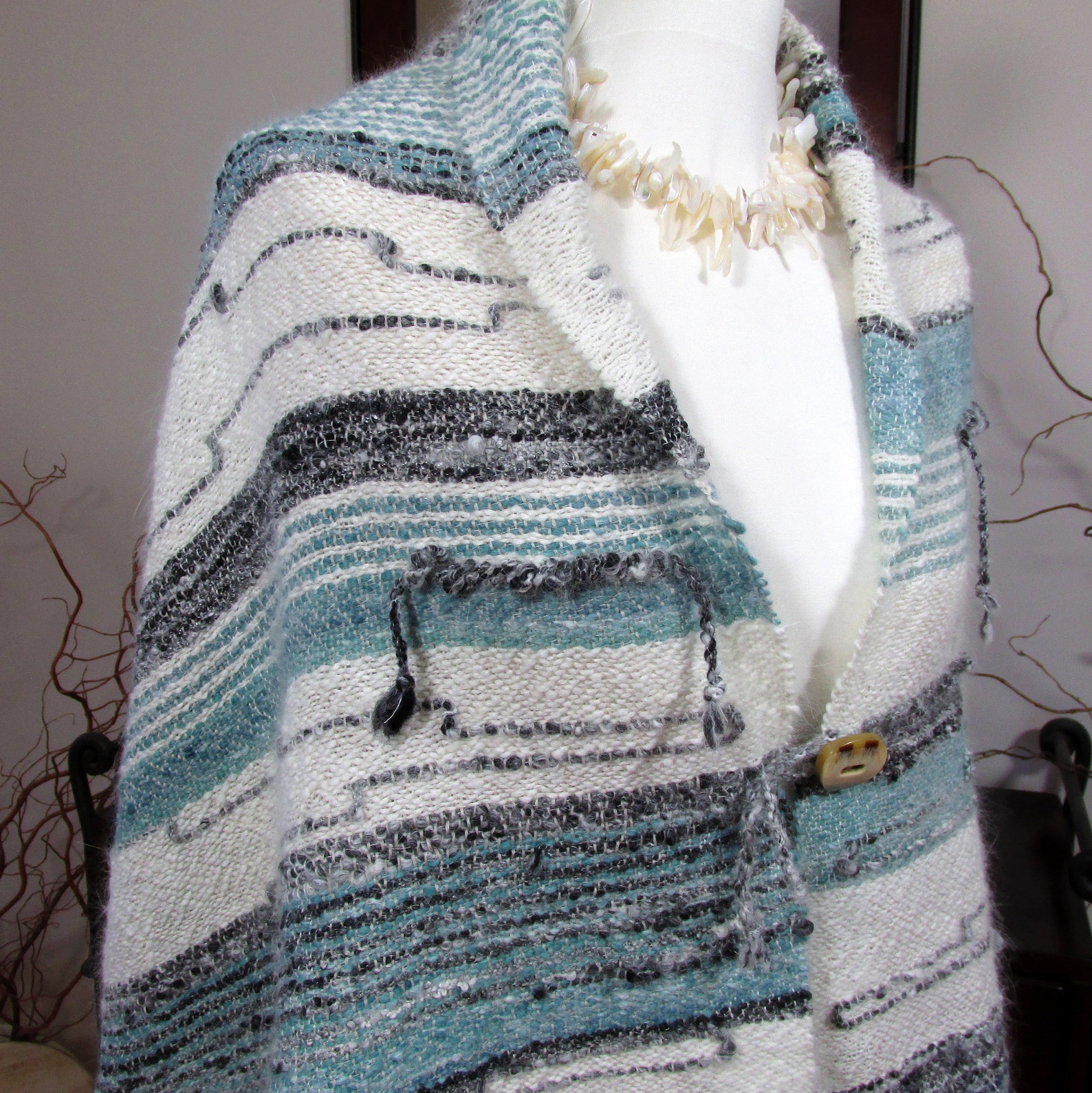 Handwoven Shawl Angora Rabbit Wool Women Cape Handspun Art Yarn Scarf ...