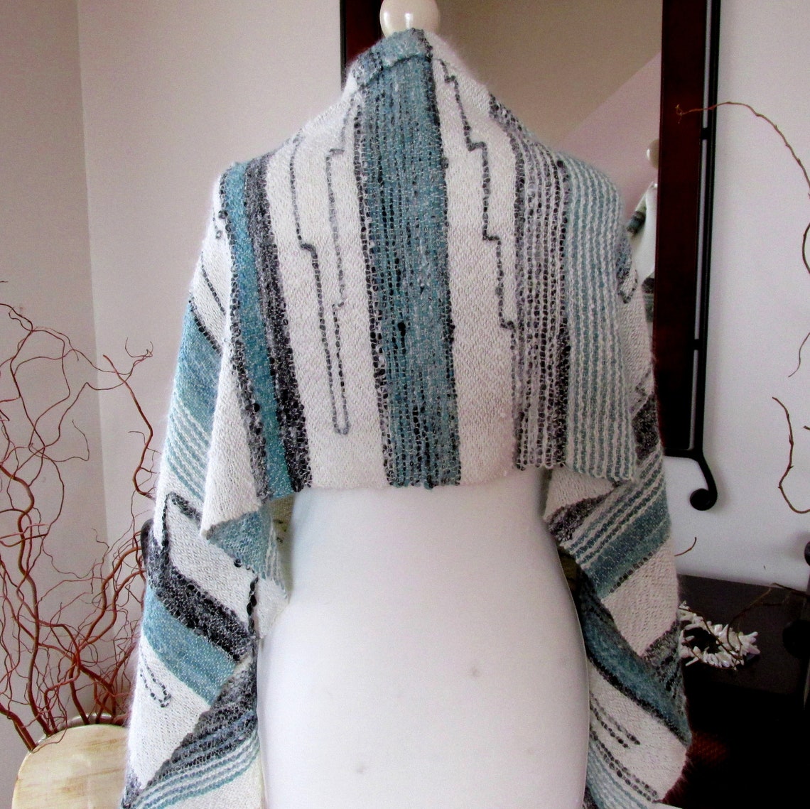 Handwoven Shawl Angora Rabbit Wool Women Cape Handspun Art Yarn Scarf ...