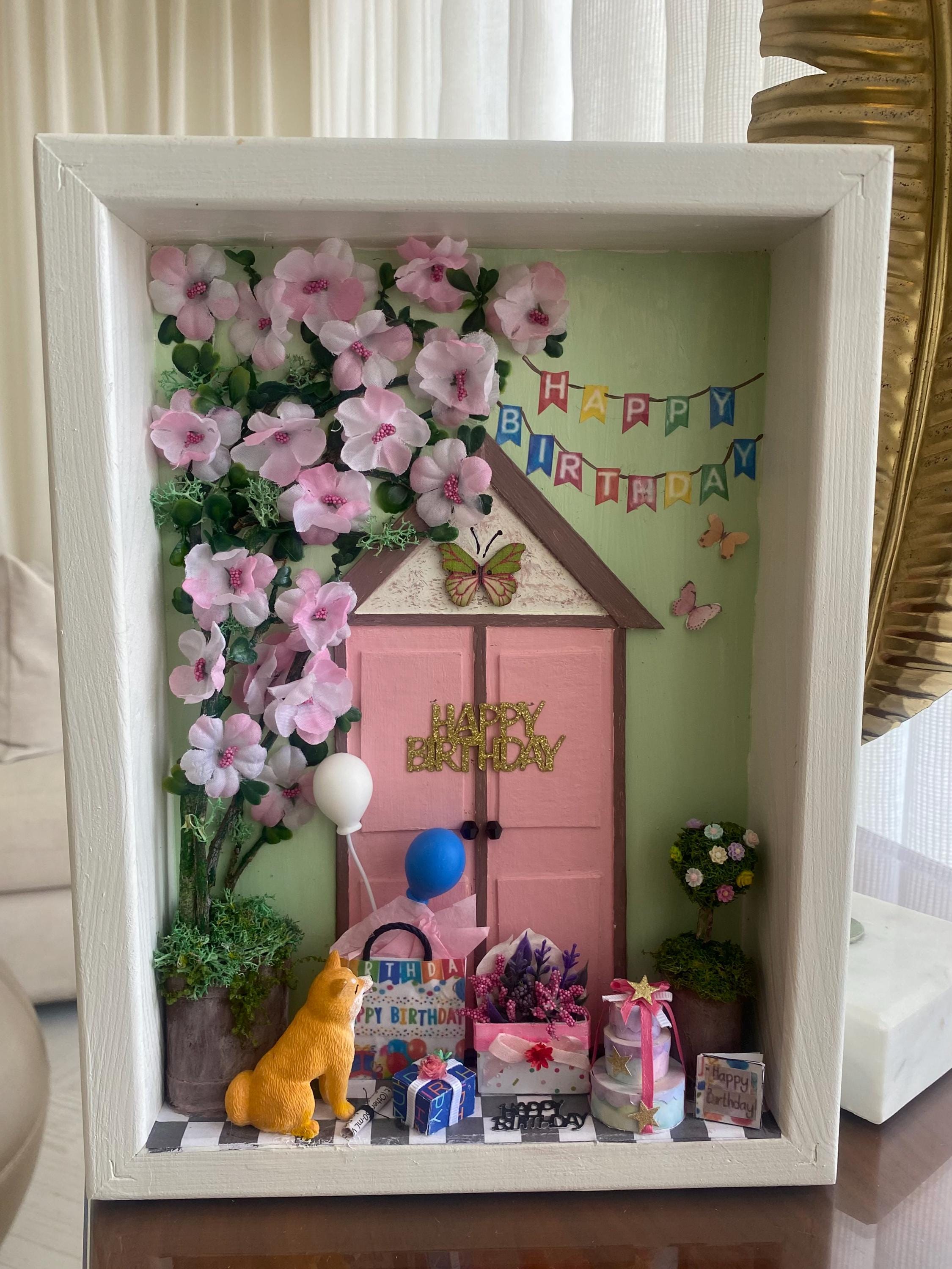 Happy Birthday Day Scene Shadow Box .unique 3D Art .size 9x12 Inch.gift ...