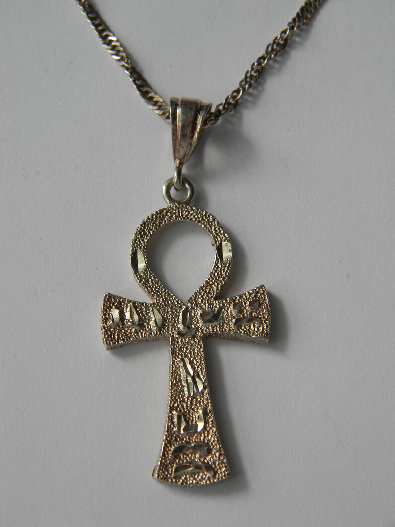 Large 2.5" Sterling Silver 925 Egyptian Ankh Engraved Pendant Necklace ...