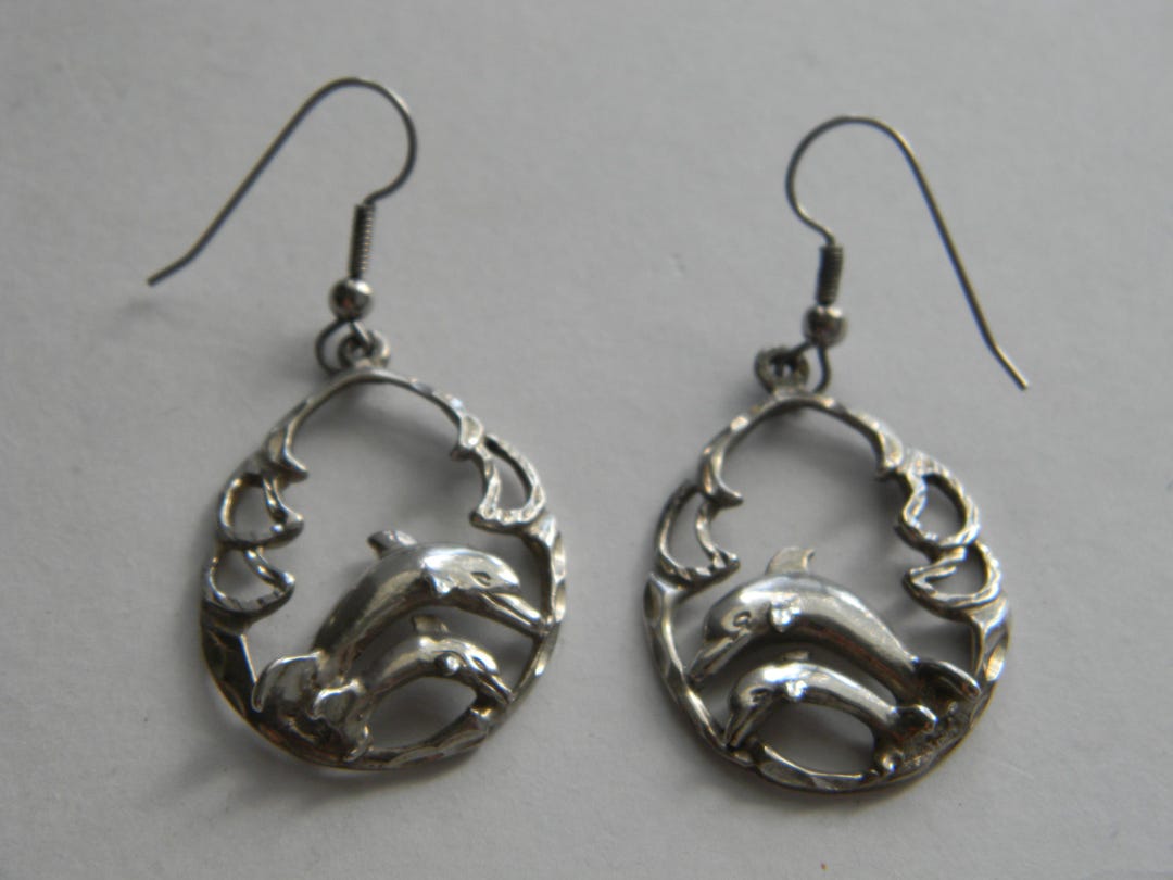 Rare Vintage Native American Ted Ott Artist Signed Sterling Silver 925 Engraved Jumping Dolphins ...