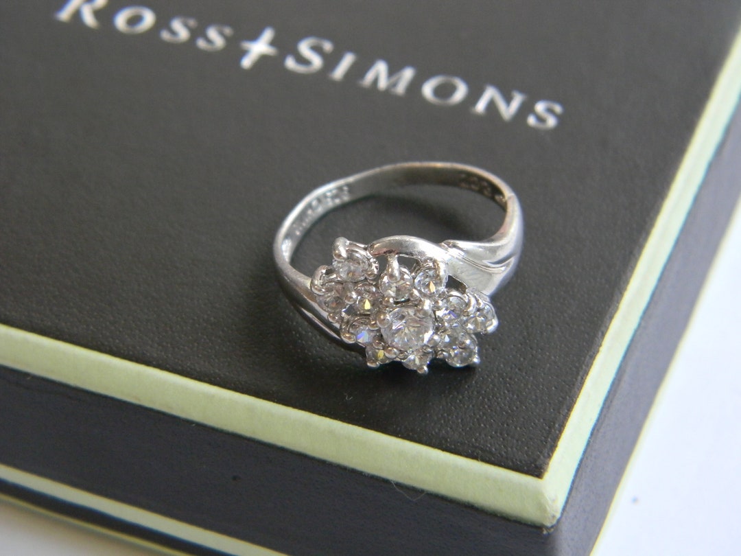 Vintage 925 Sterling Silver Ross Simons CZ Cluster Cocktail Ring Sz7 - Etsy