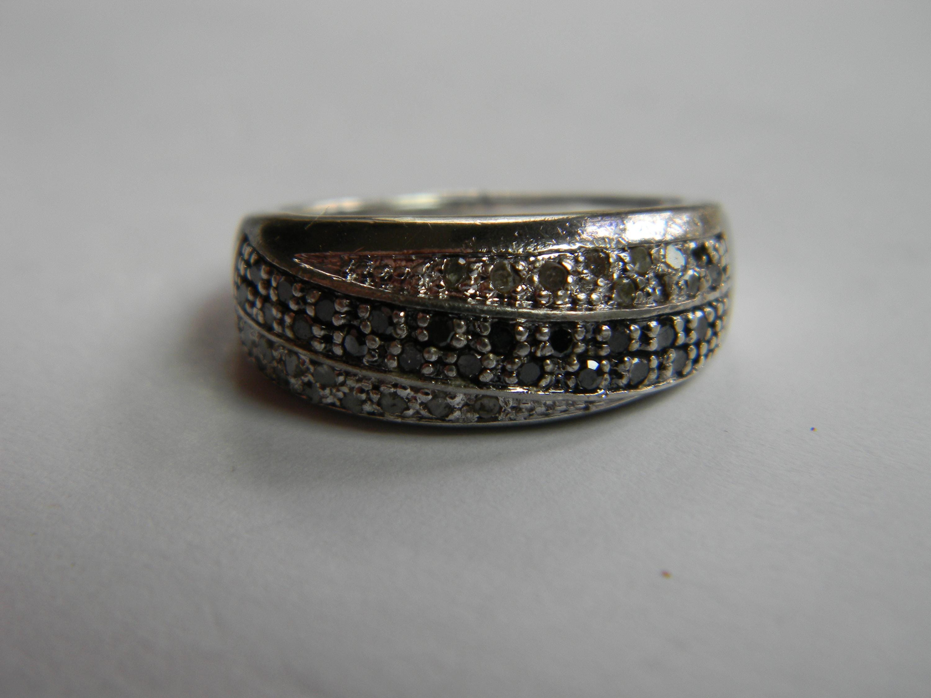 Vintage OTC Genuine Black & White Diamond Sterling Silver 925 Wedding ...