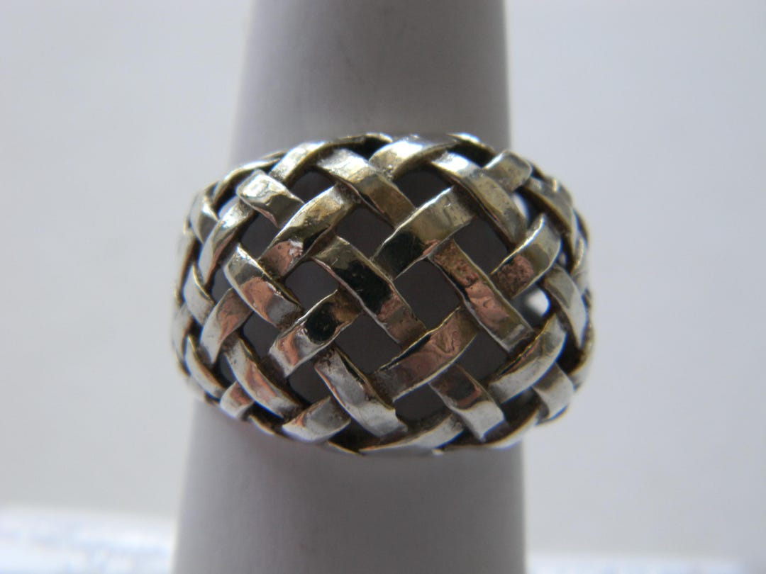 Vintage Sterling Silver Domed Basket Weave Ring Size 7.5 - Etsy