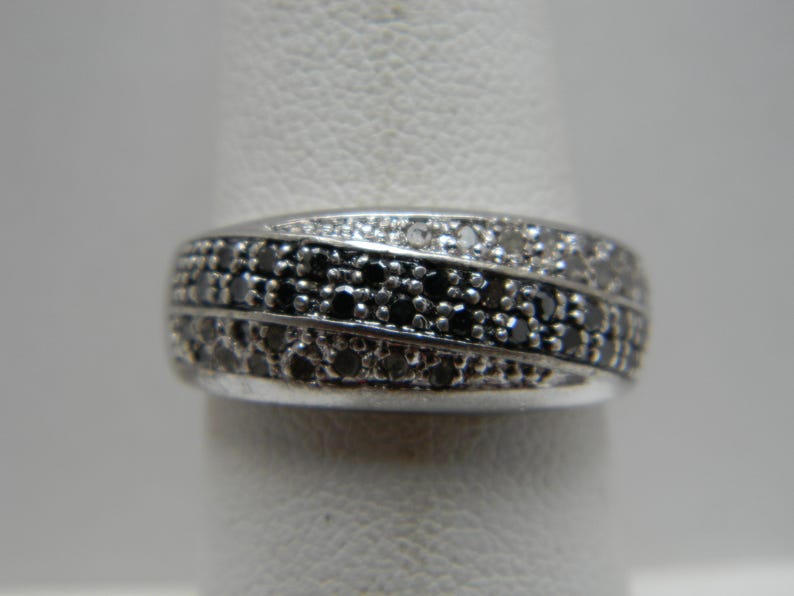 Vintage OTC Genuine Black & White Diamond Sterling Silver 925 Wedding ...