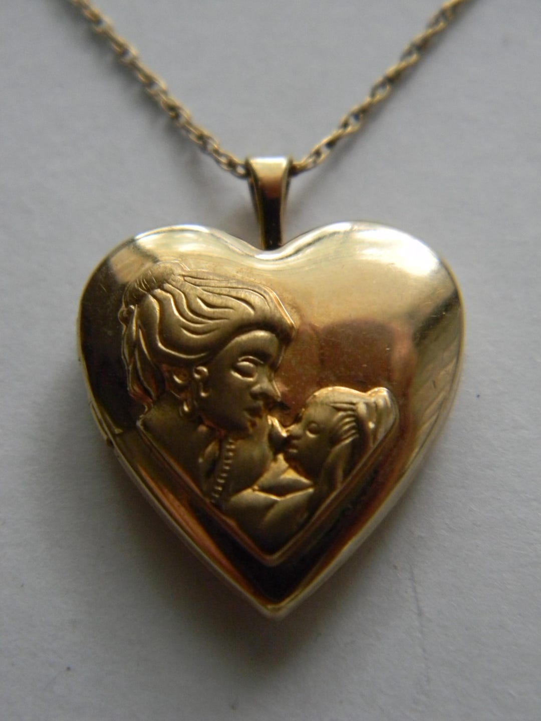 Vintage 14K Gold Filled Mother and Child Heart Locket Necklace - GF ...