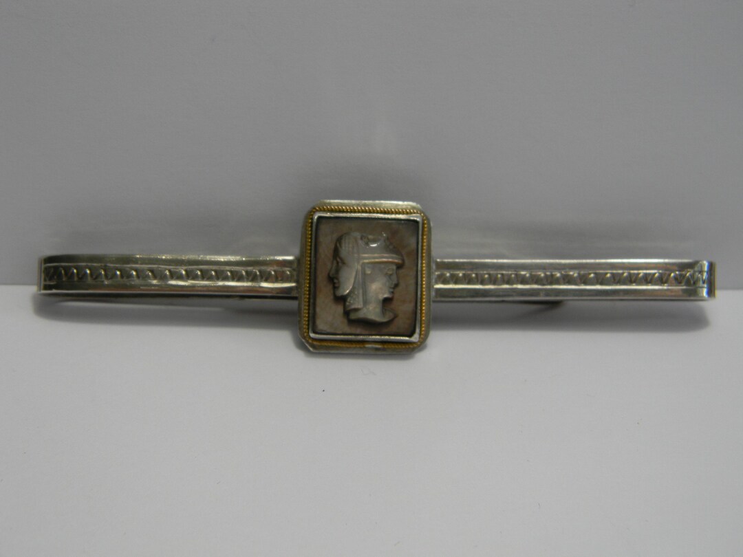 Rare Antique 1940s Triple Silhouette Cameo 3" Wide Tie Bar - 900 Silver ...