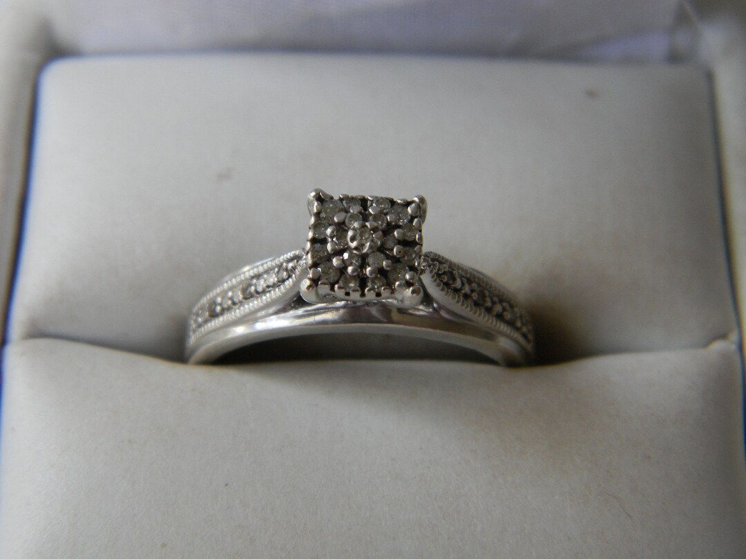 1950s, Estate 25 Pave Diamond Cluster Dinner Ring With Accents 925 Sterling Silver Ring Size 7 ...