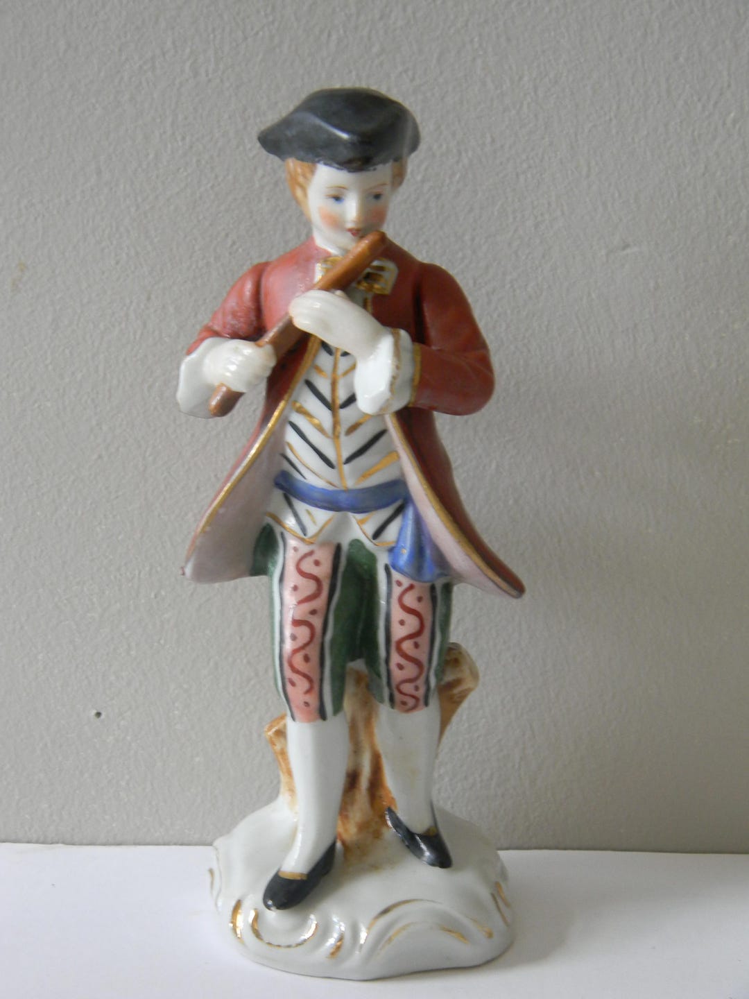 1940s Porcelain Colonial Man With Flute 7" Figurine Signed Occupied ...
