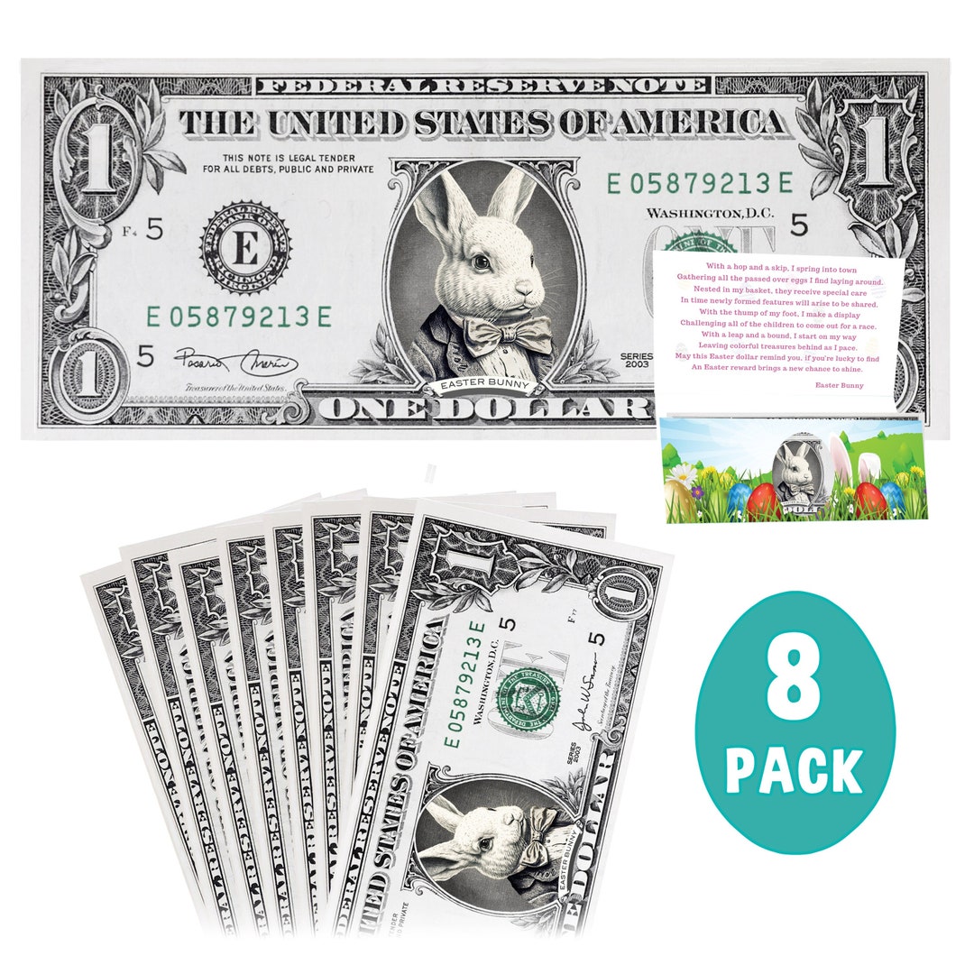 The Official Easter Bunny Dollar Bill 8-pack V2. Real 1.0 USD Dollars ...