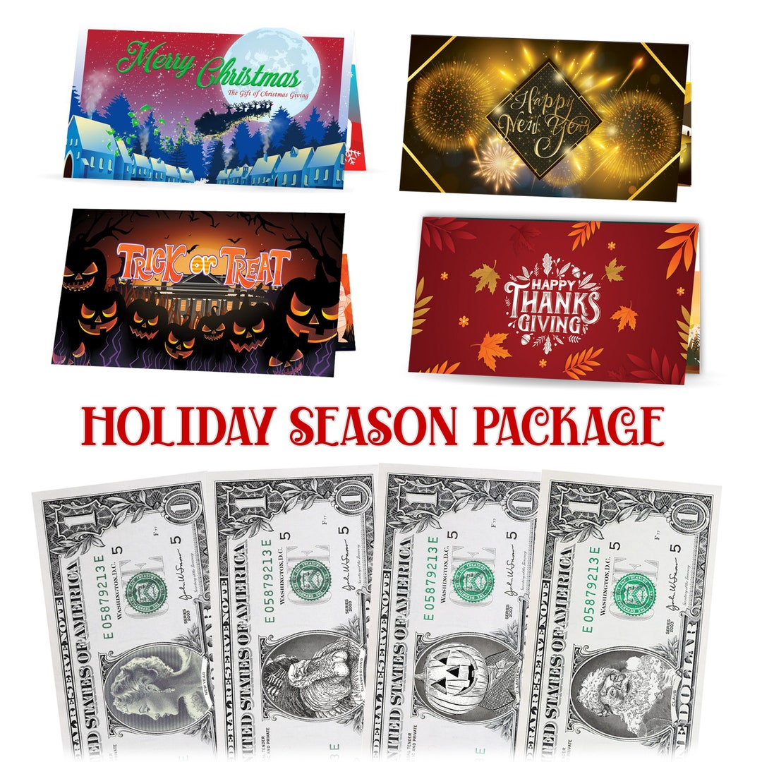 Holiday Season 1.0 USD Dollar Bill Complete Gift Package With Greeting ...
